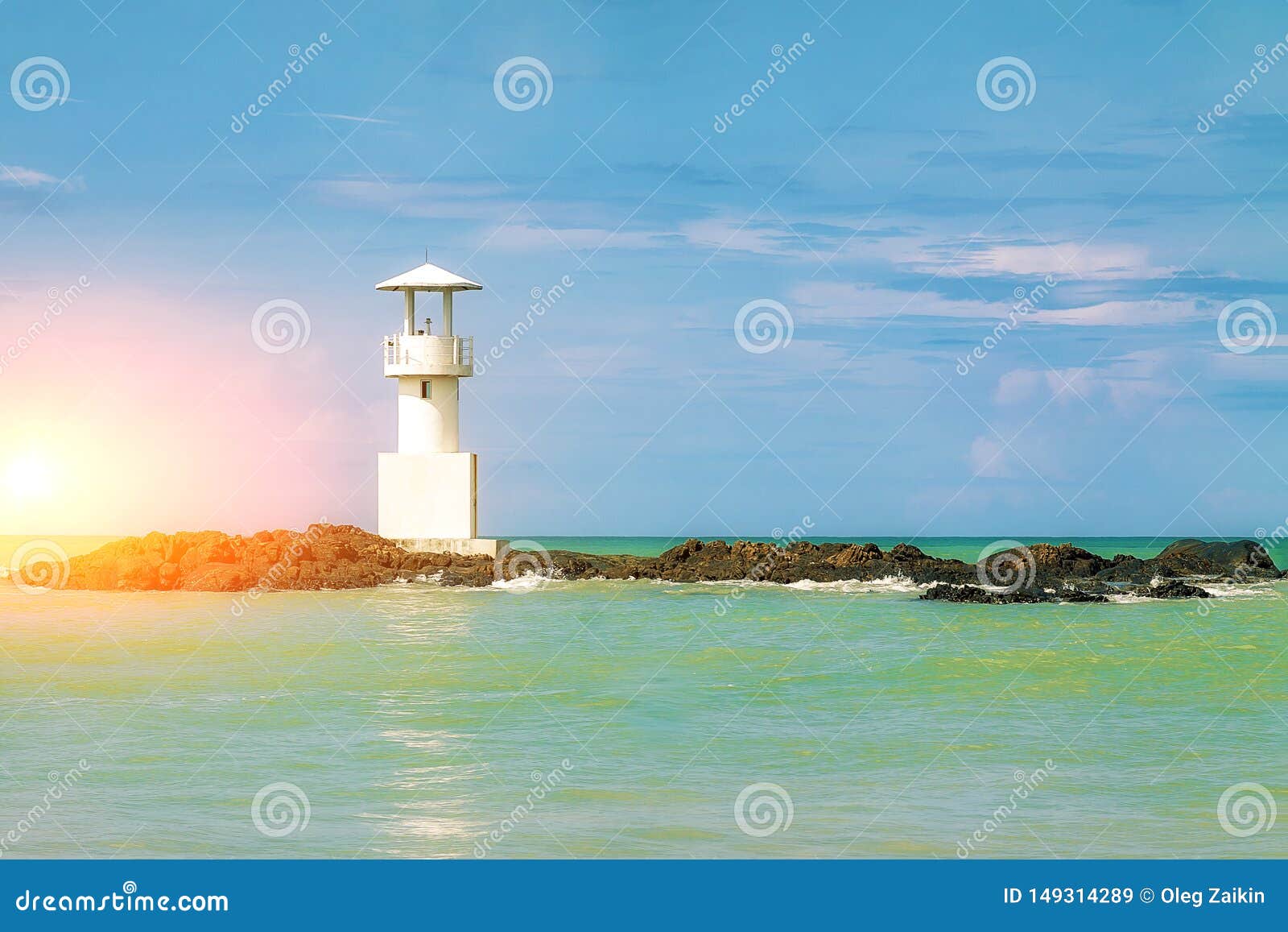 Lighthouse on a Tiny Island in the Middle of the Sea Stock Image ...