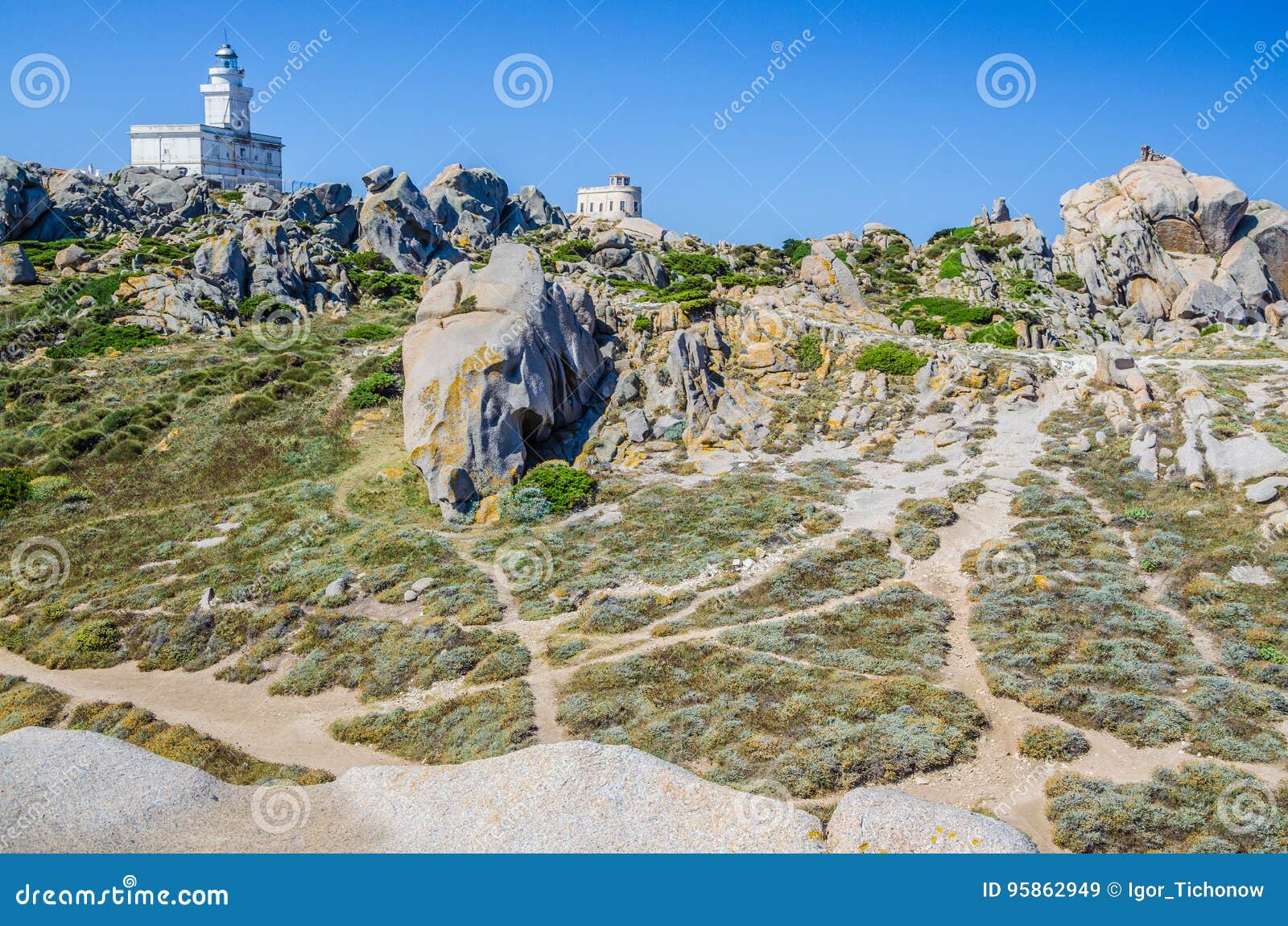 Lighthouse on Top of Capo Testa. North of Sardinia Stock Image - Image ...