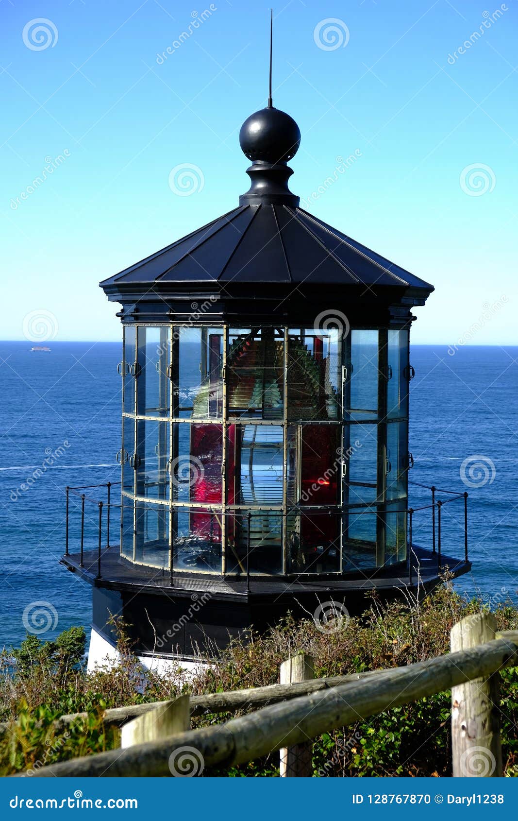 Lighthouse Top with Ocean in the Background on a Cloudless Day Stock ...