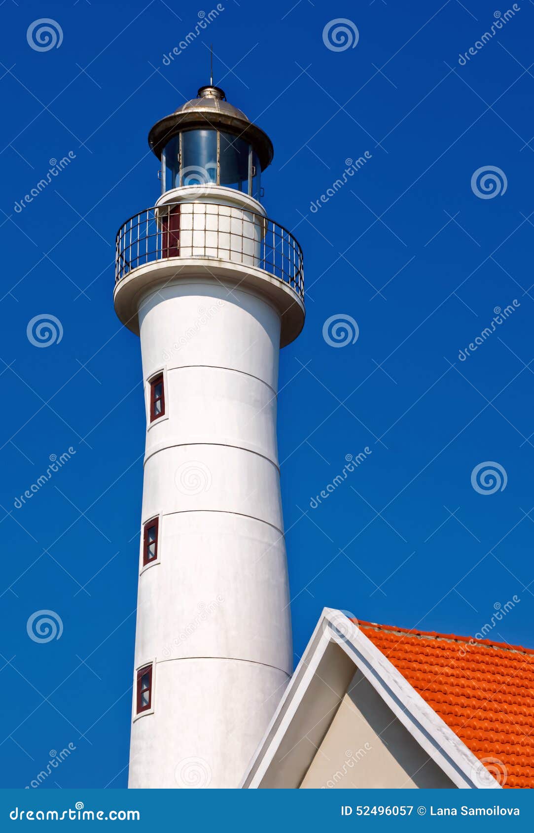 The Lighthouse and Top of the Red Roof with Bright Sky Stock Image ...