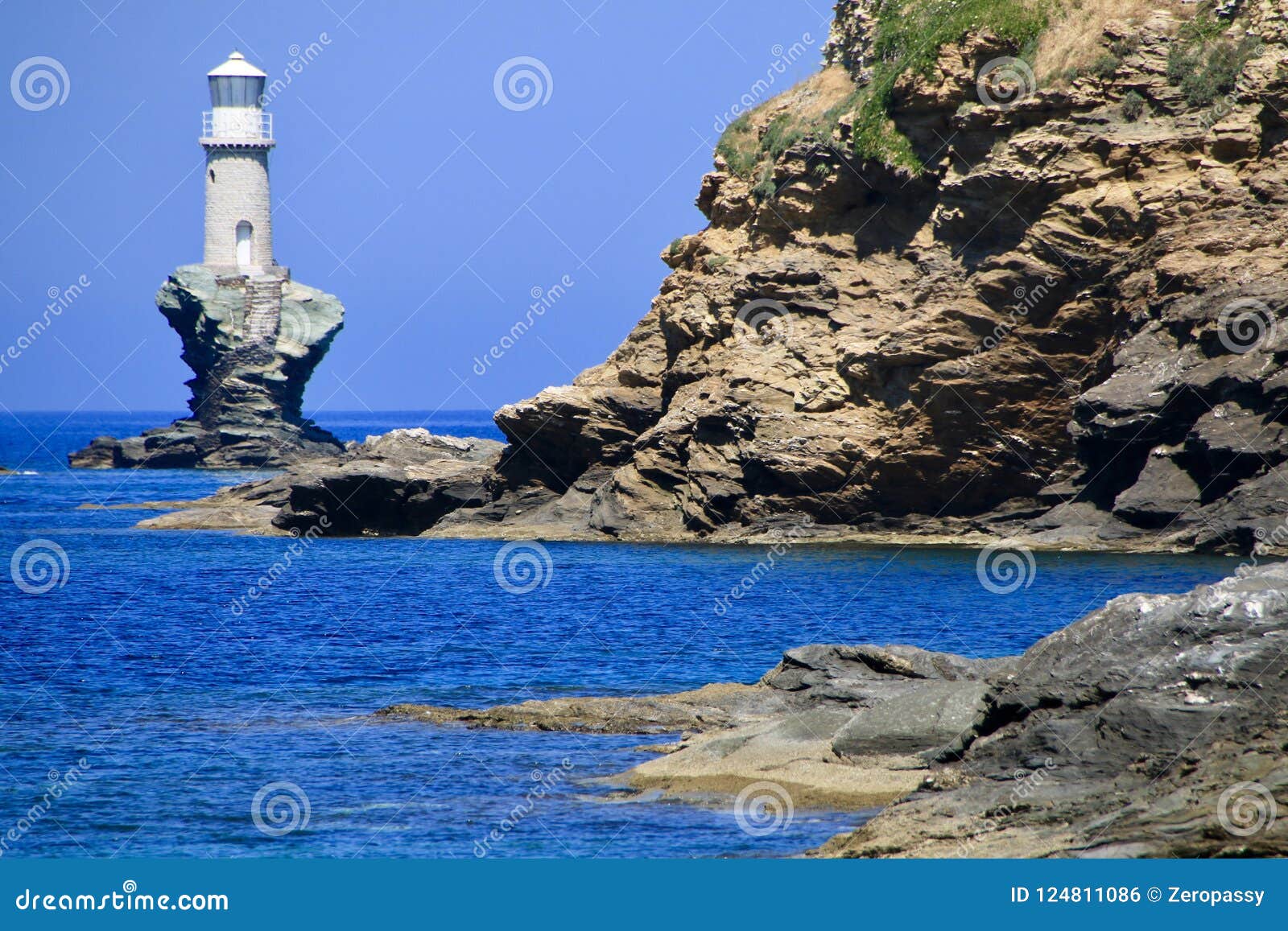 Lighthouse stock photo. Image of greece, tourlitis, island - 124811086
