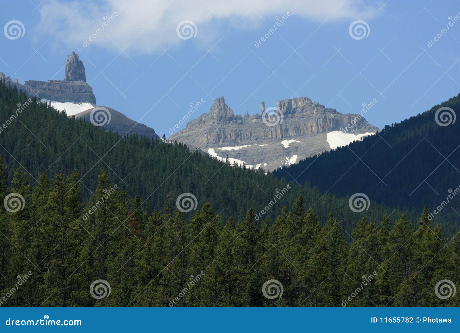 Lighthouse Tower and Mount Saskatchewan Stock Photo - Image of spires ...