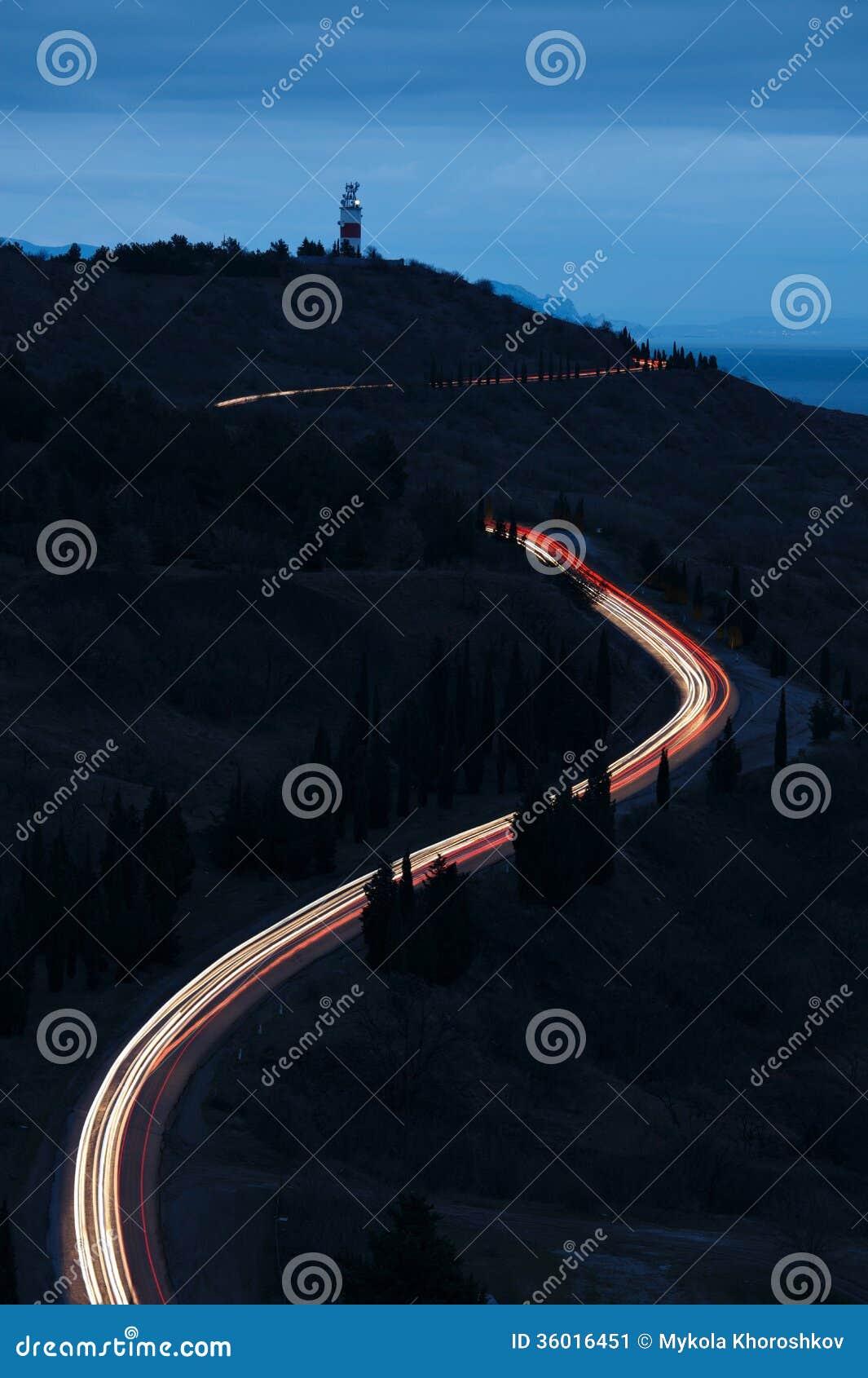 Lighthouse and Traffic Lights Stock Image - Image of evening, light ...