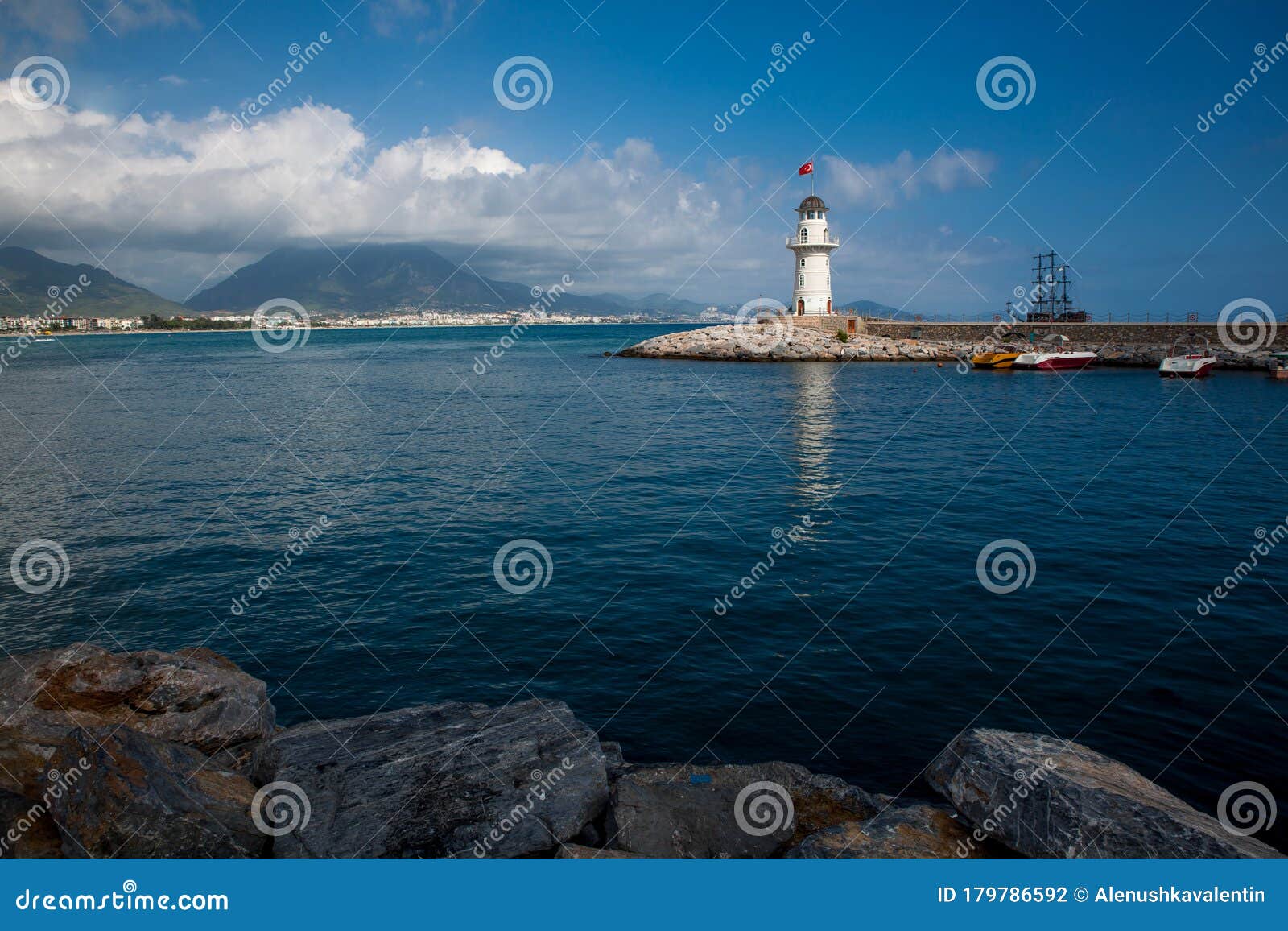 Lighthouse in Turkey stock photo. Image of alanya, travel - 179786592