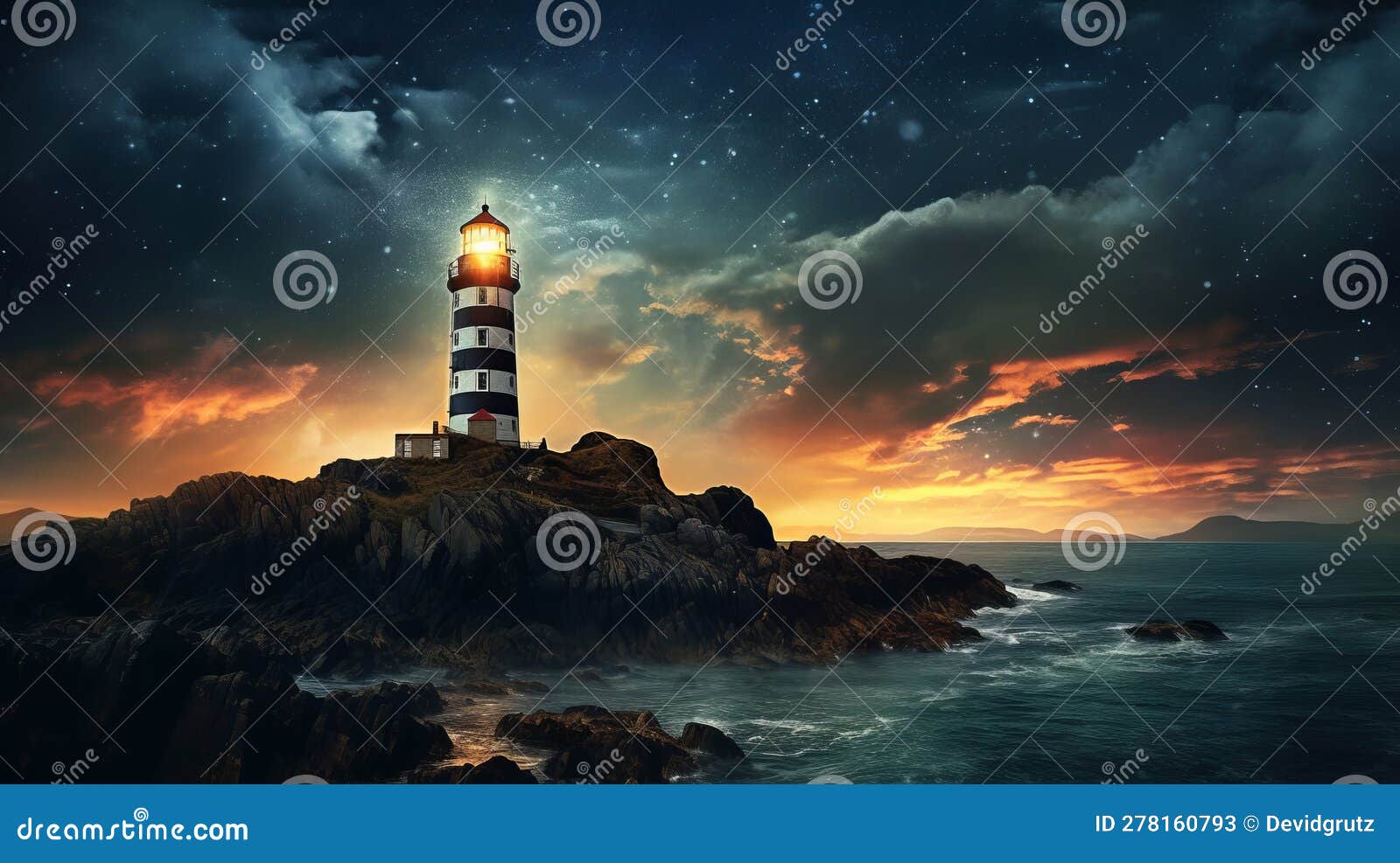 Lighthouse Under The Sky. Safe Harbor, Alert Warning Light Concept ...