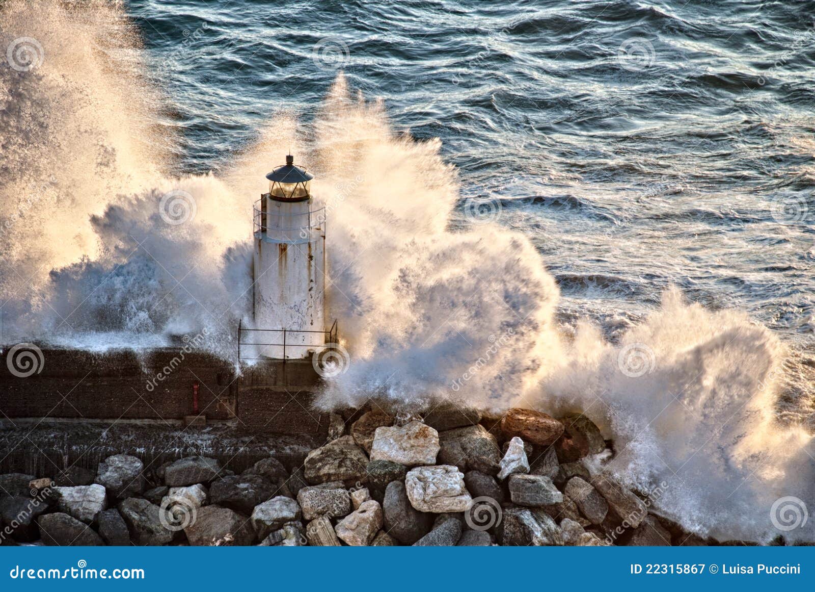Lighthouse Under the Power of the Waves Stock Image - Image of ...