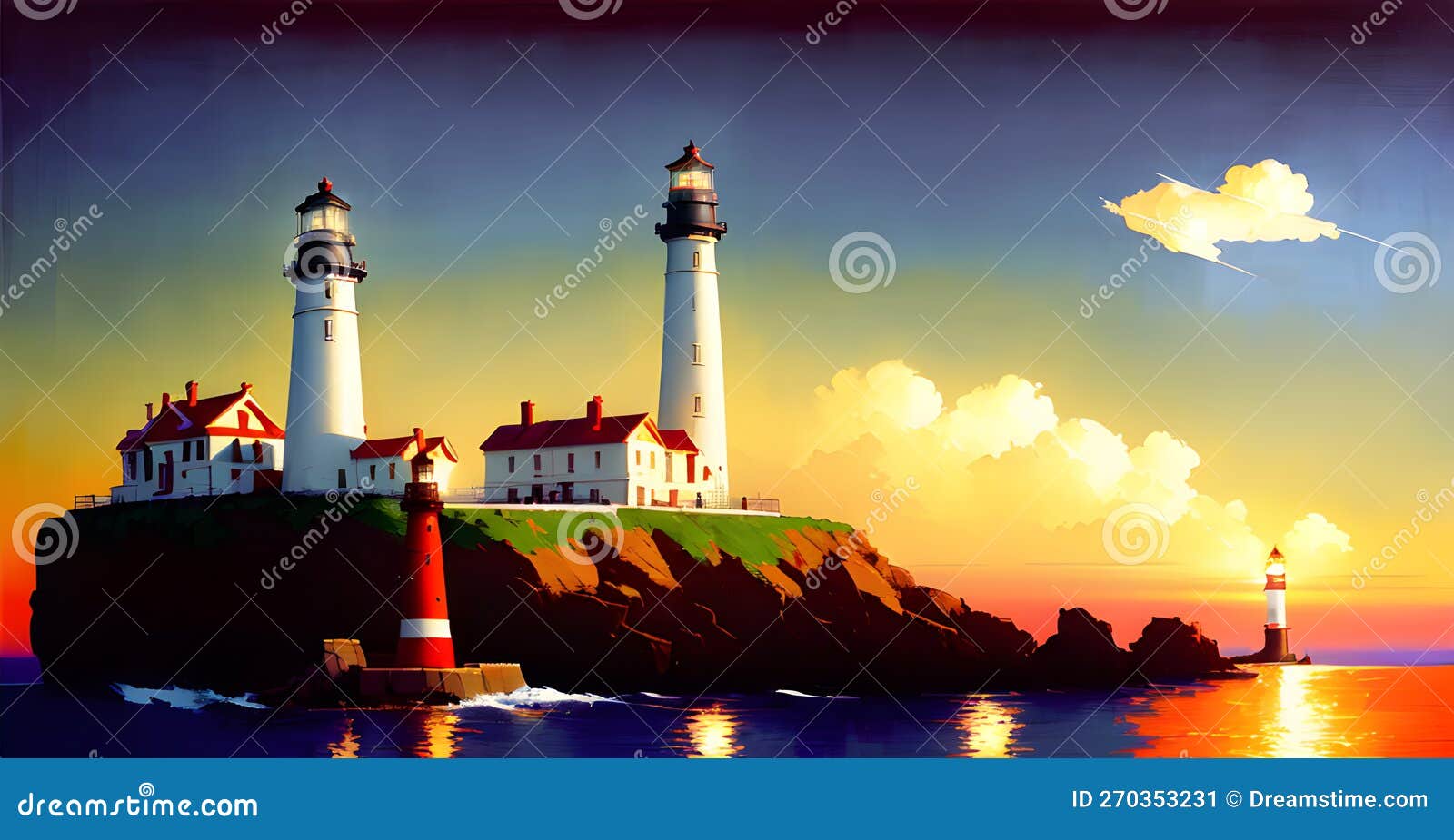 Lighthouse Under the Sky. Safe Harbor, Alert Warning Light Concept ...