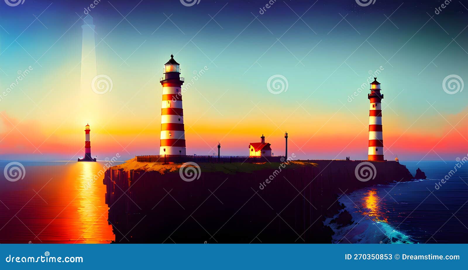 Lighthouse Under the Sky. Safe Harbor, Alert Warning Light Concept ...