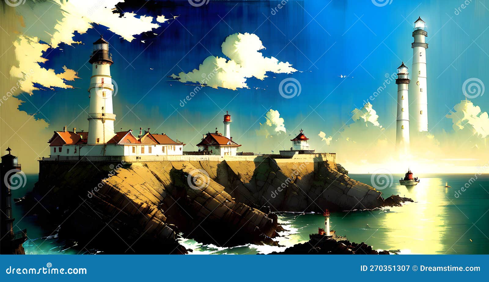 Lighthouse Under the Sky. Safe Harbor, Alert Warning Light Concept ...