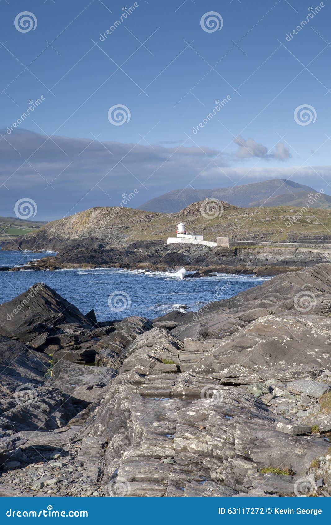 Lighthouse on Valentia Island Stock Photo - Image of coast, mountain ...