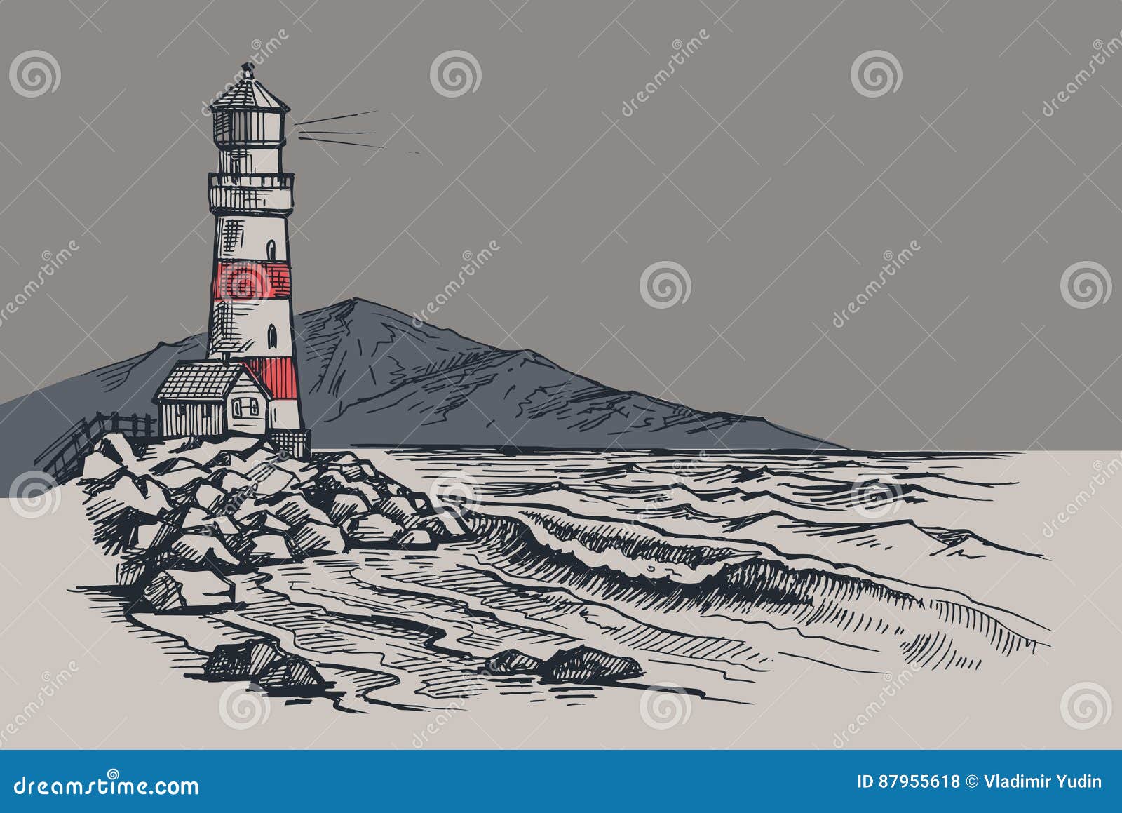 Lighthouse vector drawing stock vector. Illustration of light - 87955618