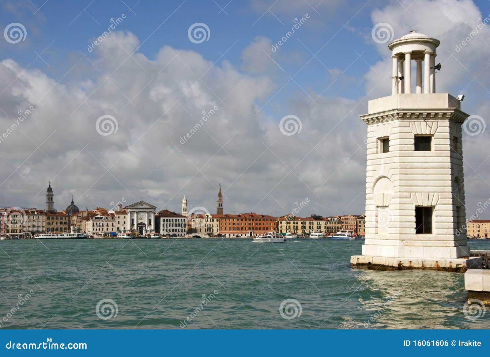 Lighthouse and Venice Waterfront Stock Photo - Image of place ...