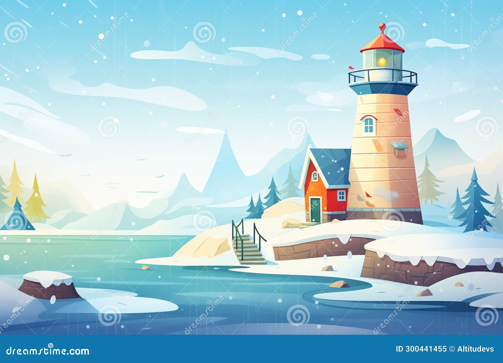 Lighthouse with a Warm Beacon in a Snowy Coastal Scene Stock Image ...