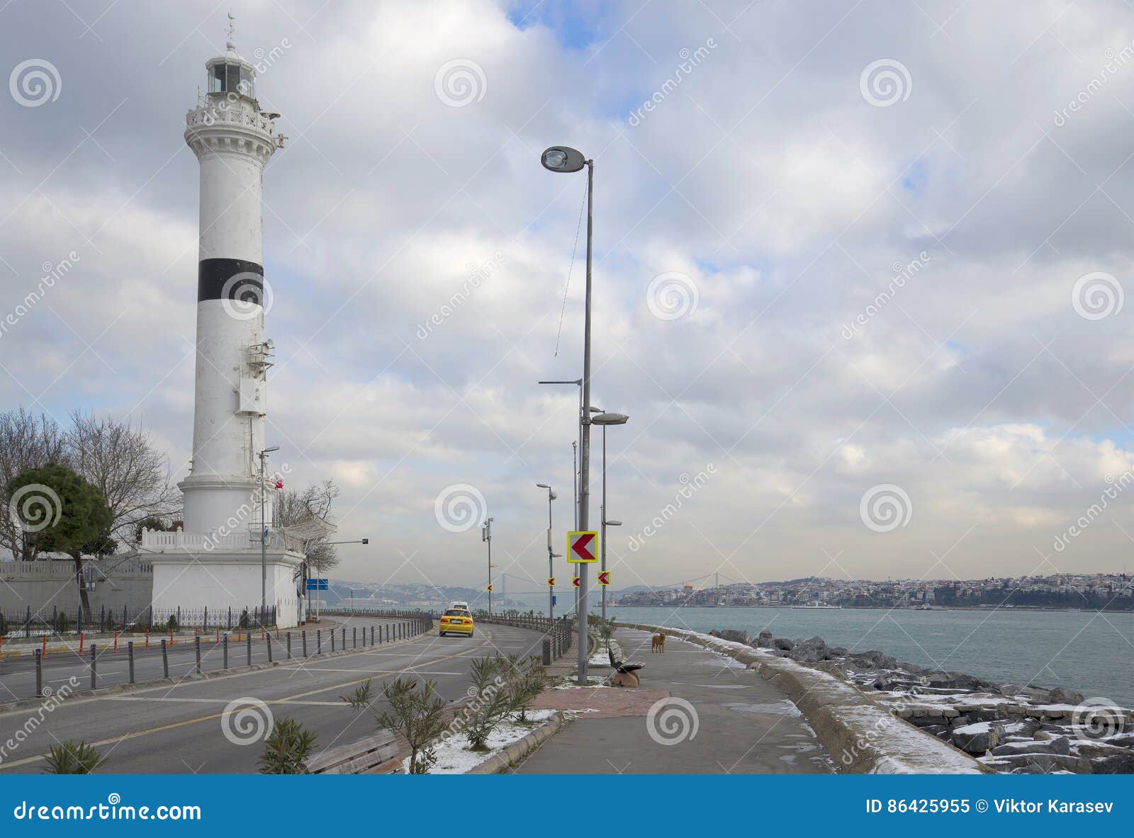 Lighthouse on the Waterfront of the Bosphorus in Winter. Istanbul ...