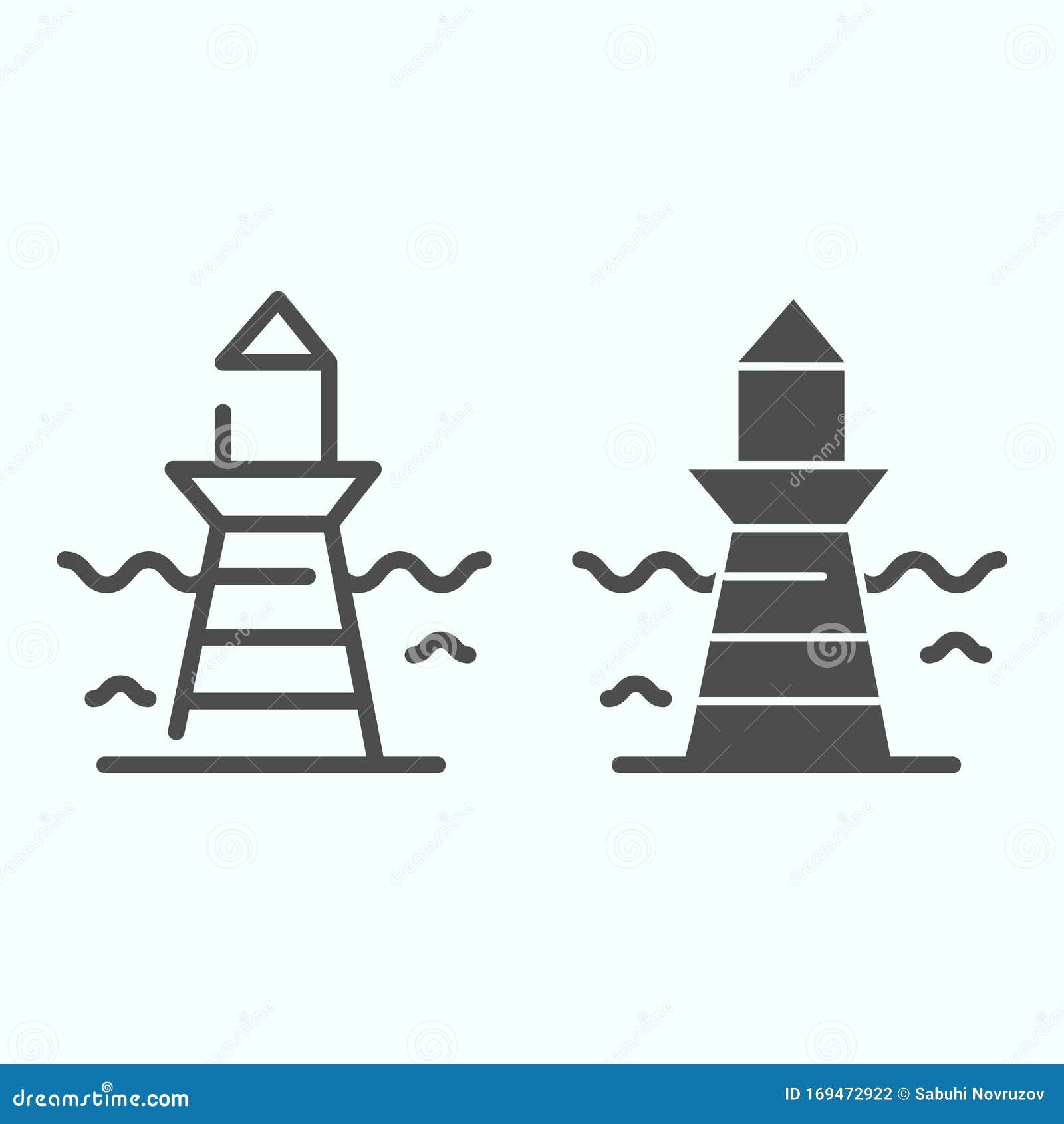 Lighthouse and Wave Line and Solid Icon. Marine Beacon Illustration ...