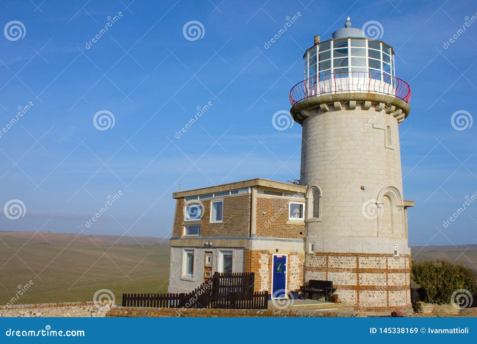 Lighthouse on White Cliffs of Seven Sisters, United Kingdom Stock Image ...