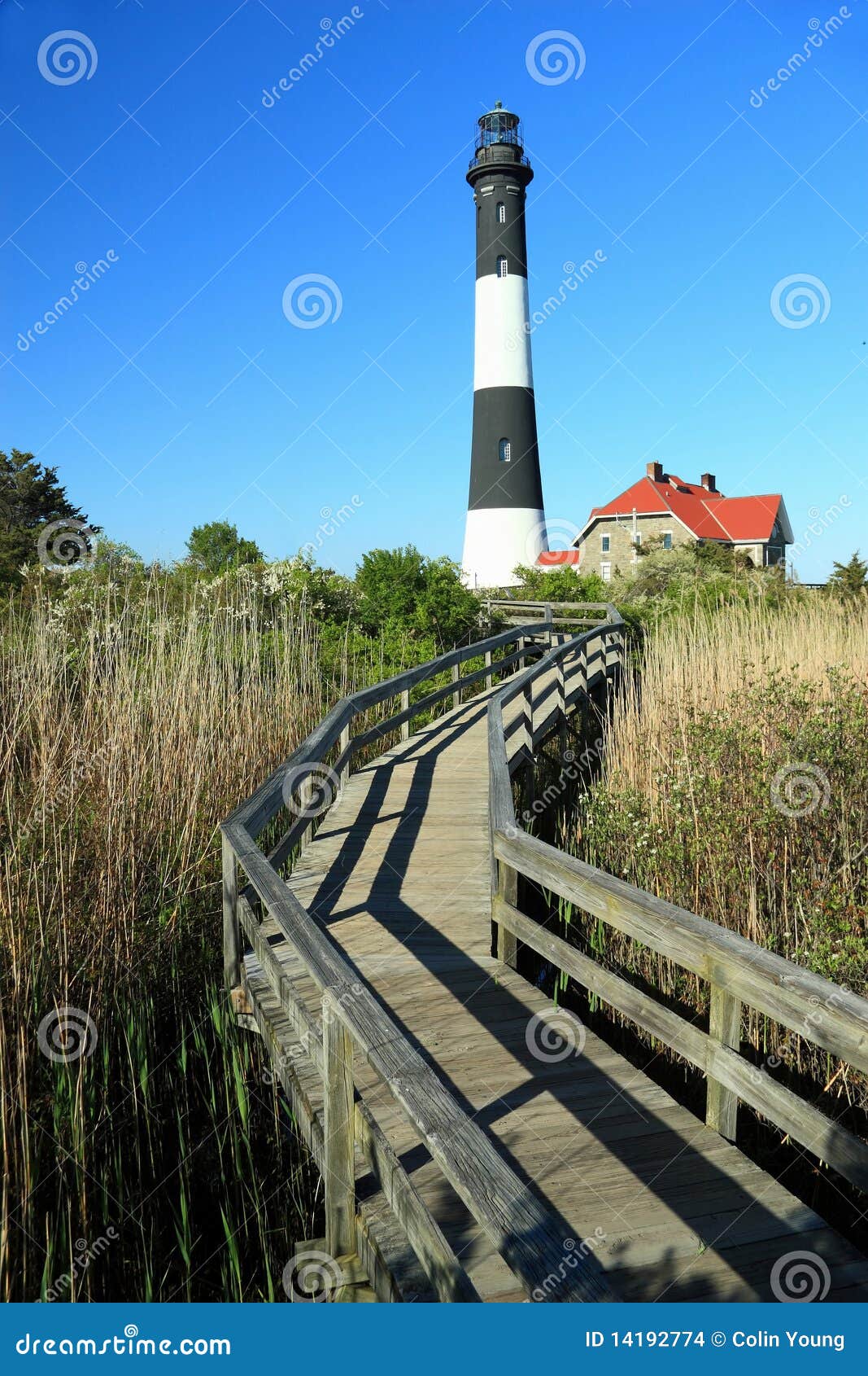 Lighthouse and Winding Boardwalk Stock Photo - Image of national ...