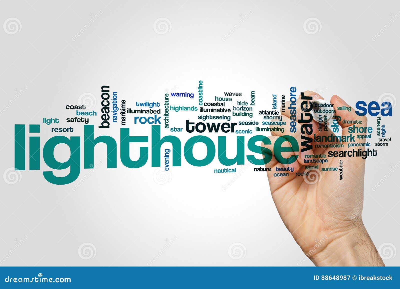 Lighthouse word cloud stock image. Image of landmark - 88648987