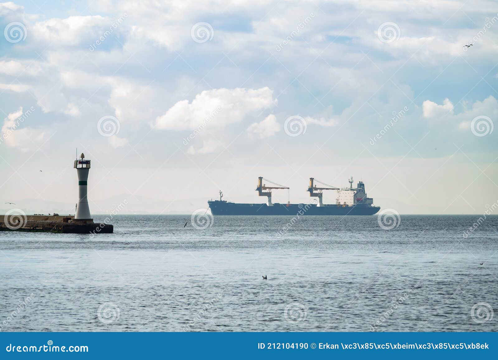 Lighthouses Located at the Entrance of the Small Harbor Stock Photo ...