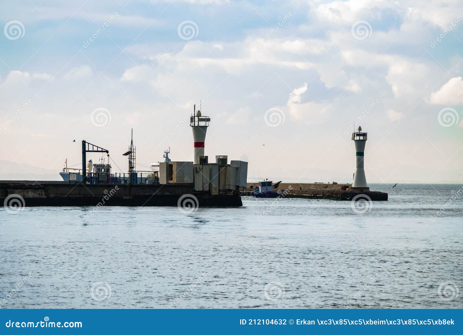 Lighthouses Located at the Entrance of the Small Harbor Stock Photo ...