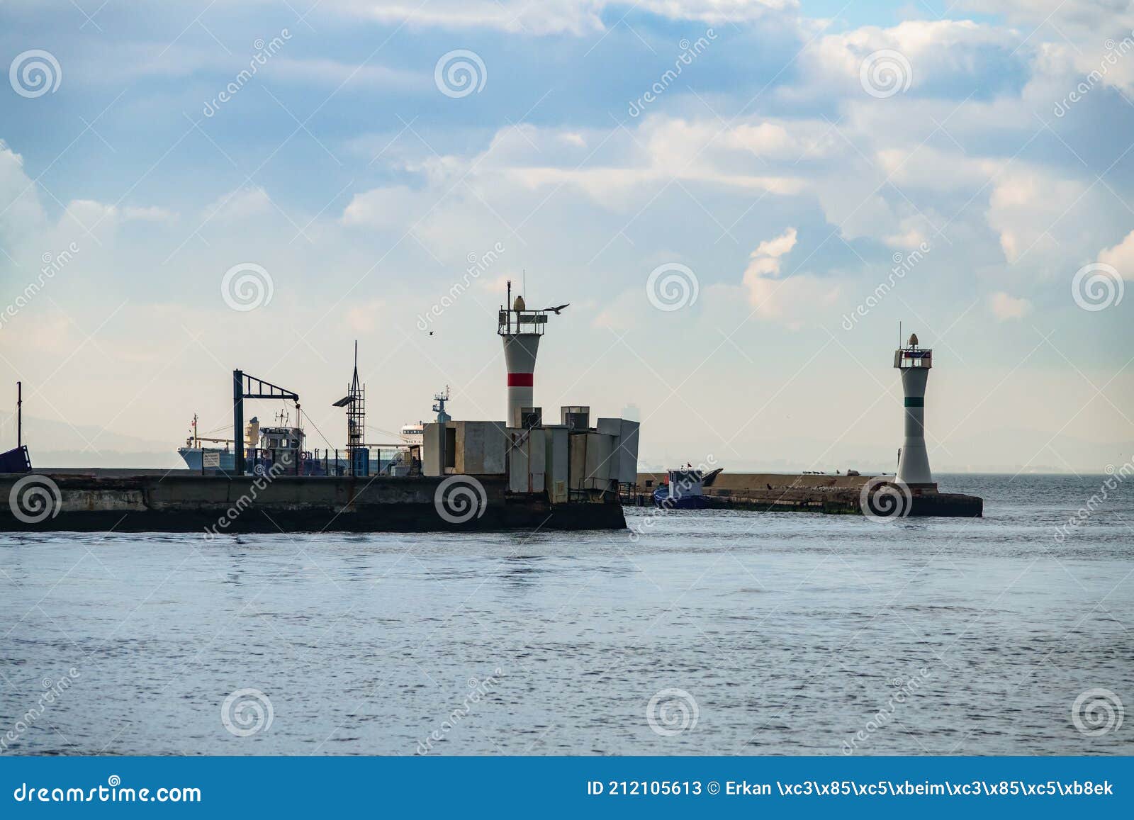 Lighthouses Located At The Entrance Of The Small Harbor Royalty-Free ...