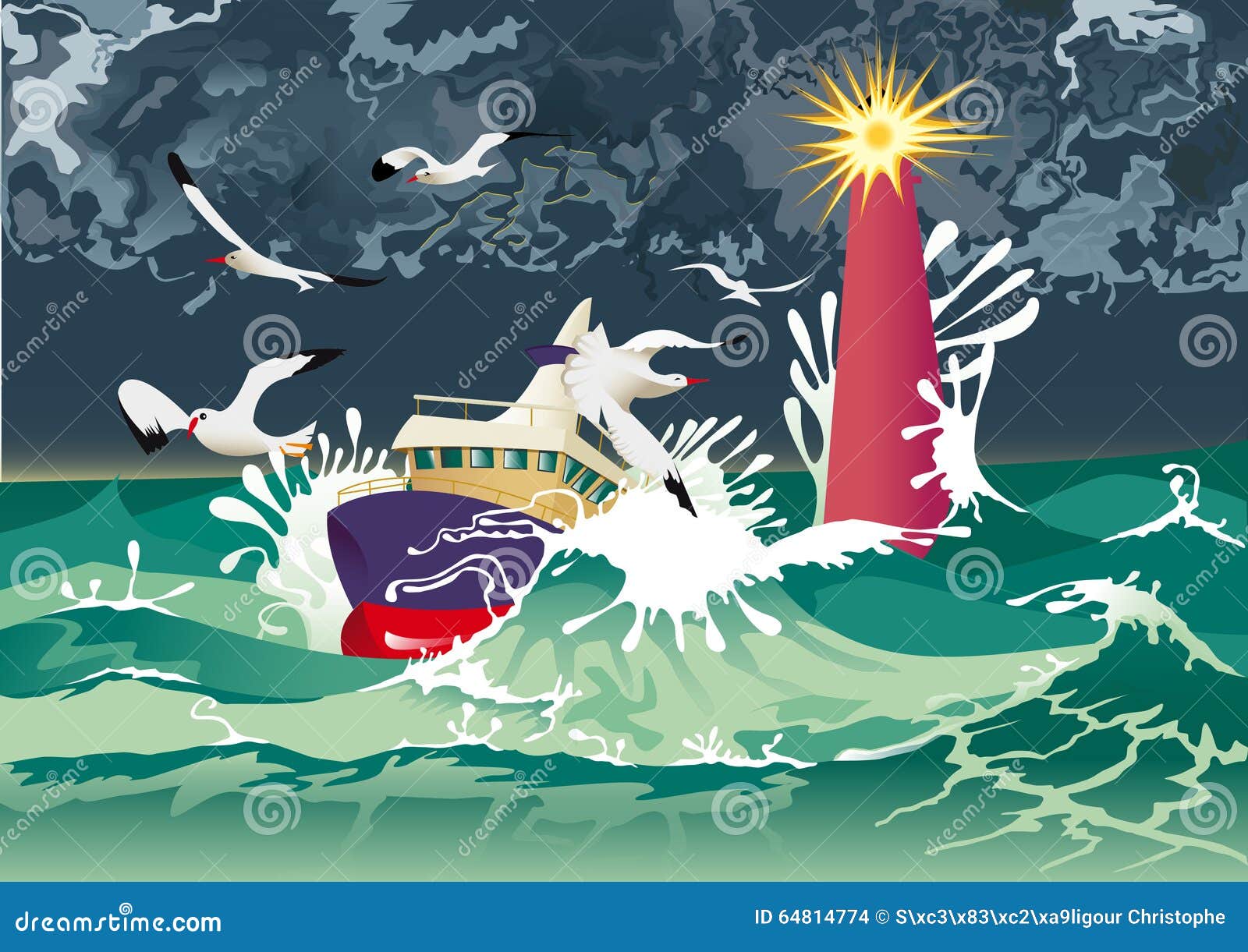 Lighting in big tempest stock vector. Illustration of clouds - 64814774