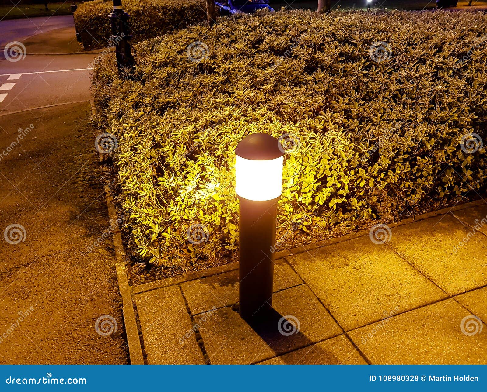 Light Bollard and Bush stock photo. Image of flags, park - 108980328