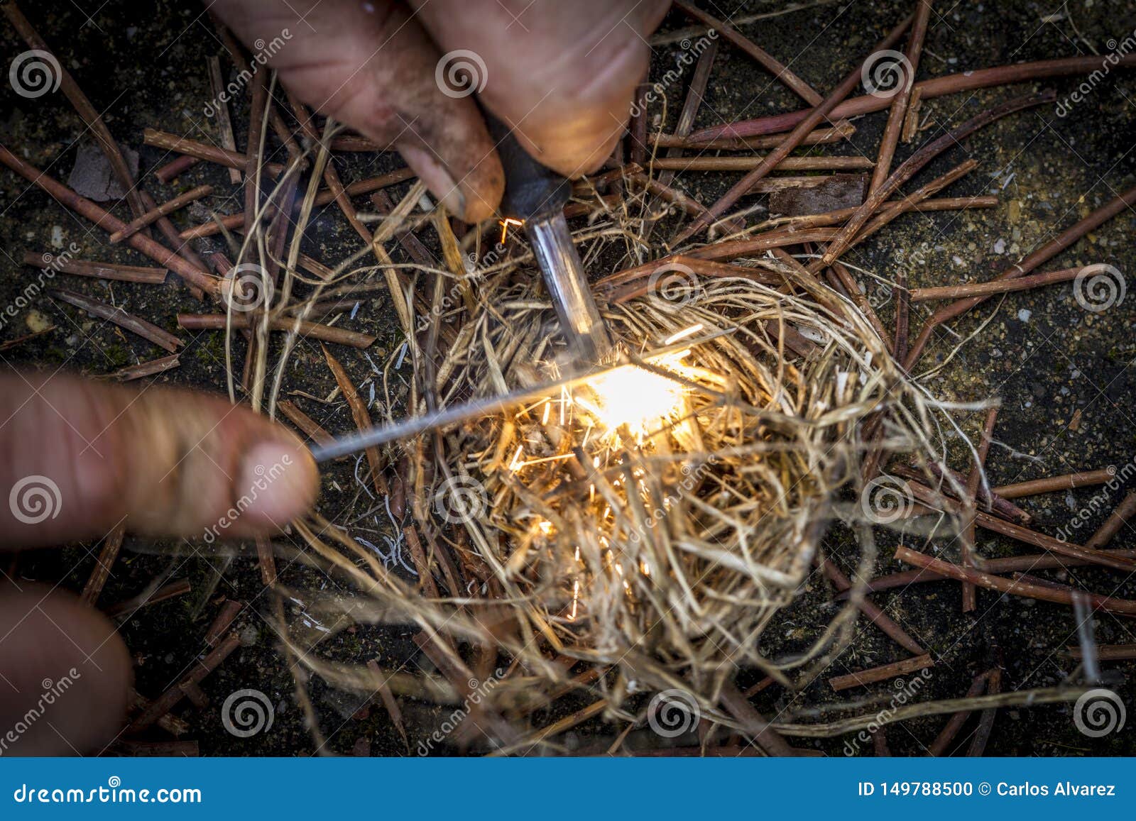 Lighting a bonfire stock photo. Image of outside, close - 149788500