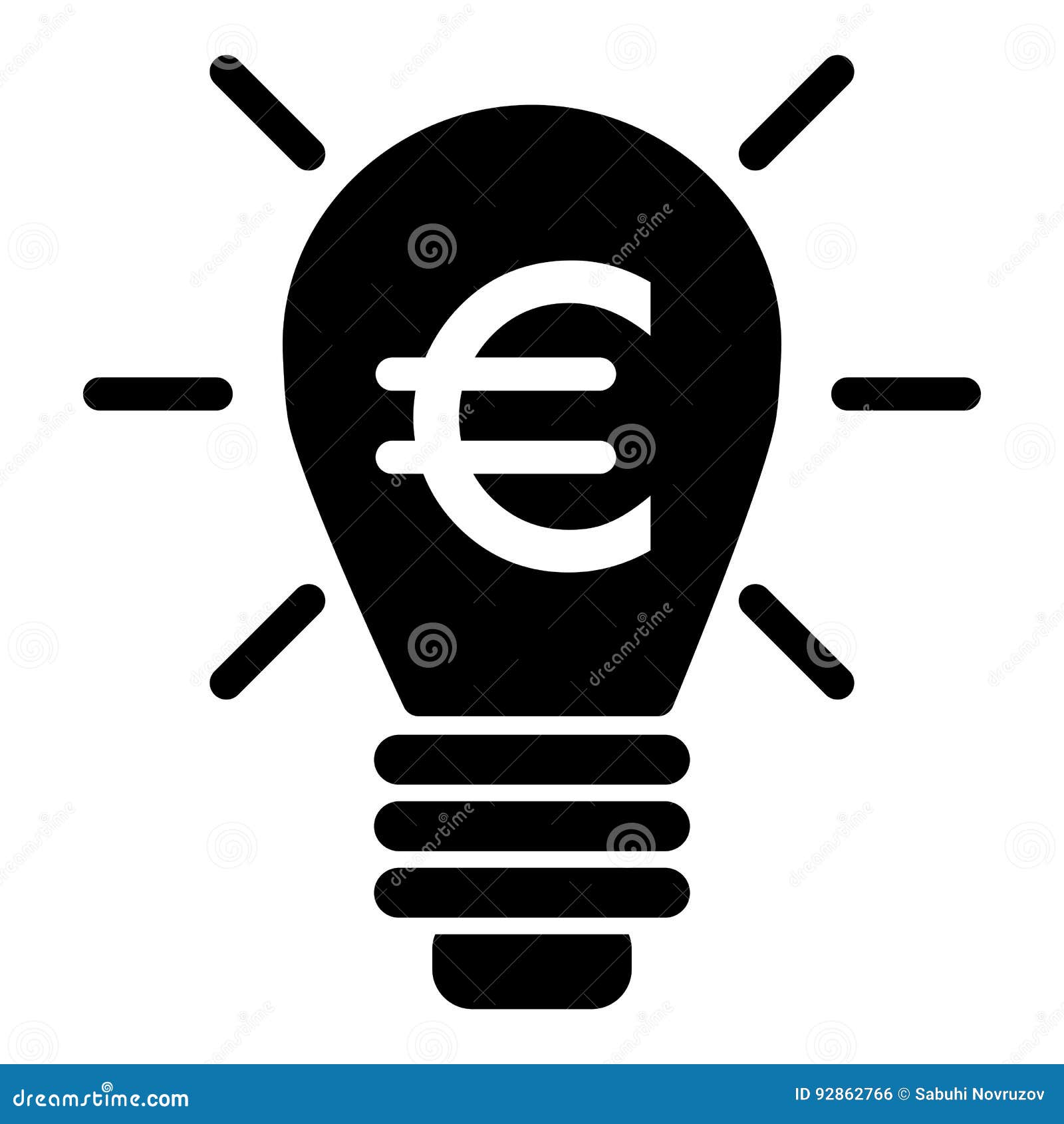Lighting Bulb and Euro Vector Icon. Black and White Euro Illustration ...