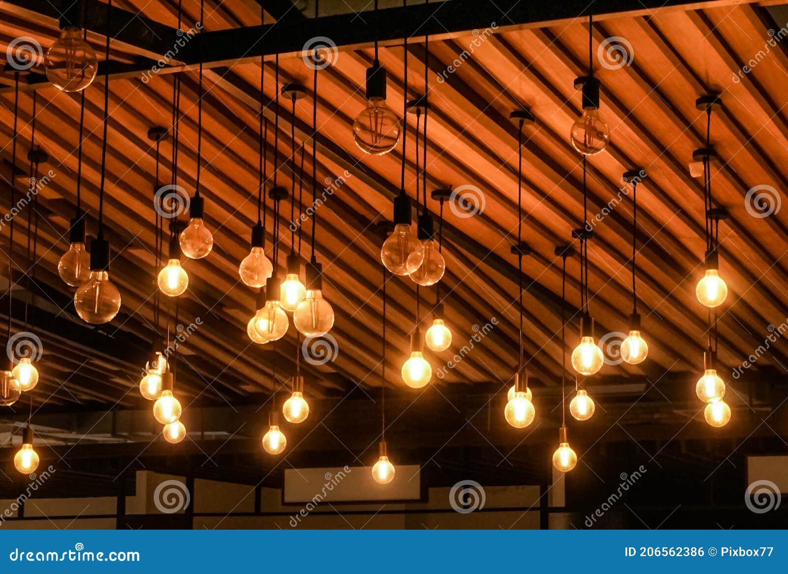 Lighting Bulb Hanging at Wooden Ceiling Stock Photo - Image of ...