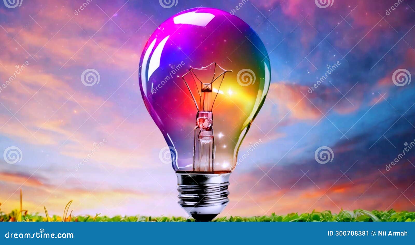 Lighting Bulb with Rainbow Colors with Sky Background Stock Image ...