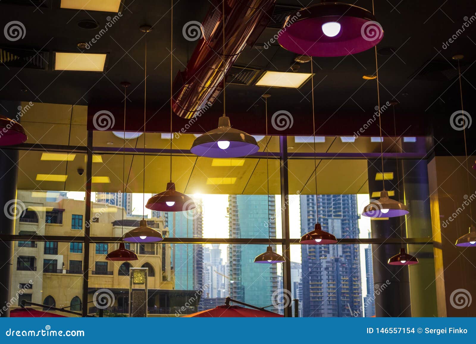 Lighting in the cafe stock photo. Image of hall, furniture - 146557154