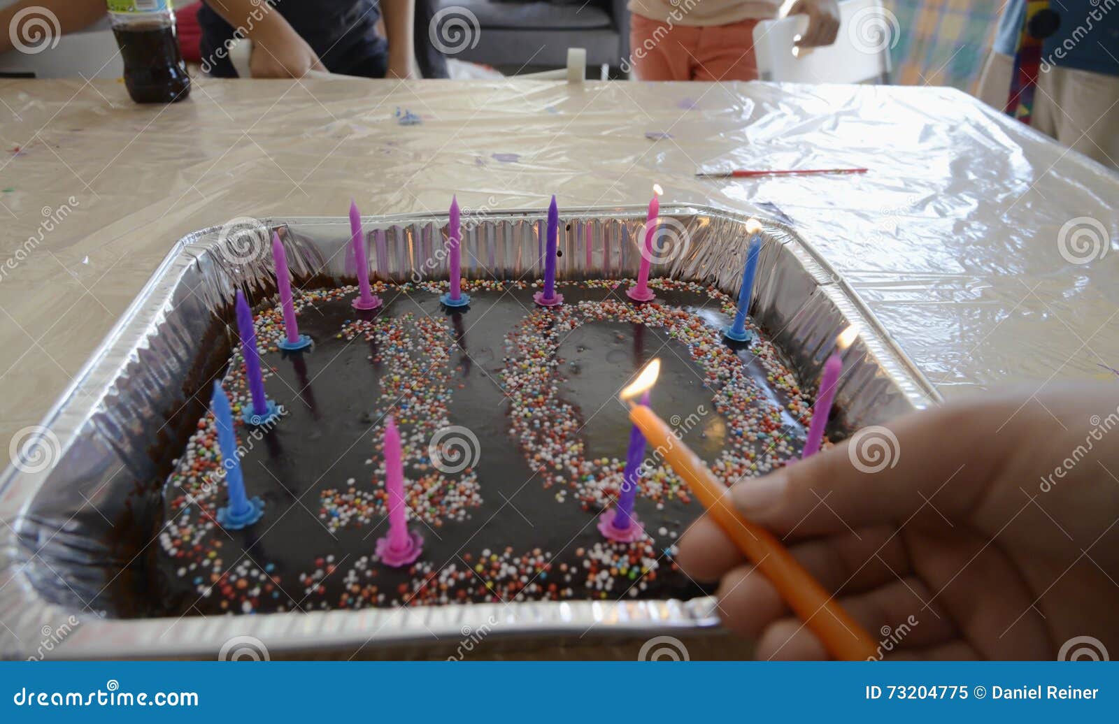 Lighting Candles in Birthday Cake Stock Image - Image of handmade, burn ...