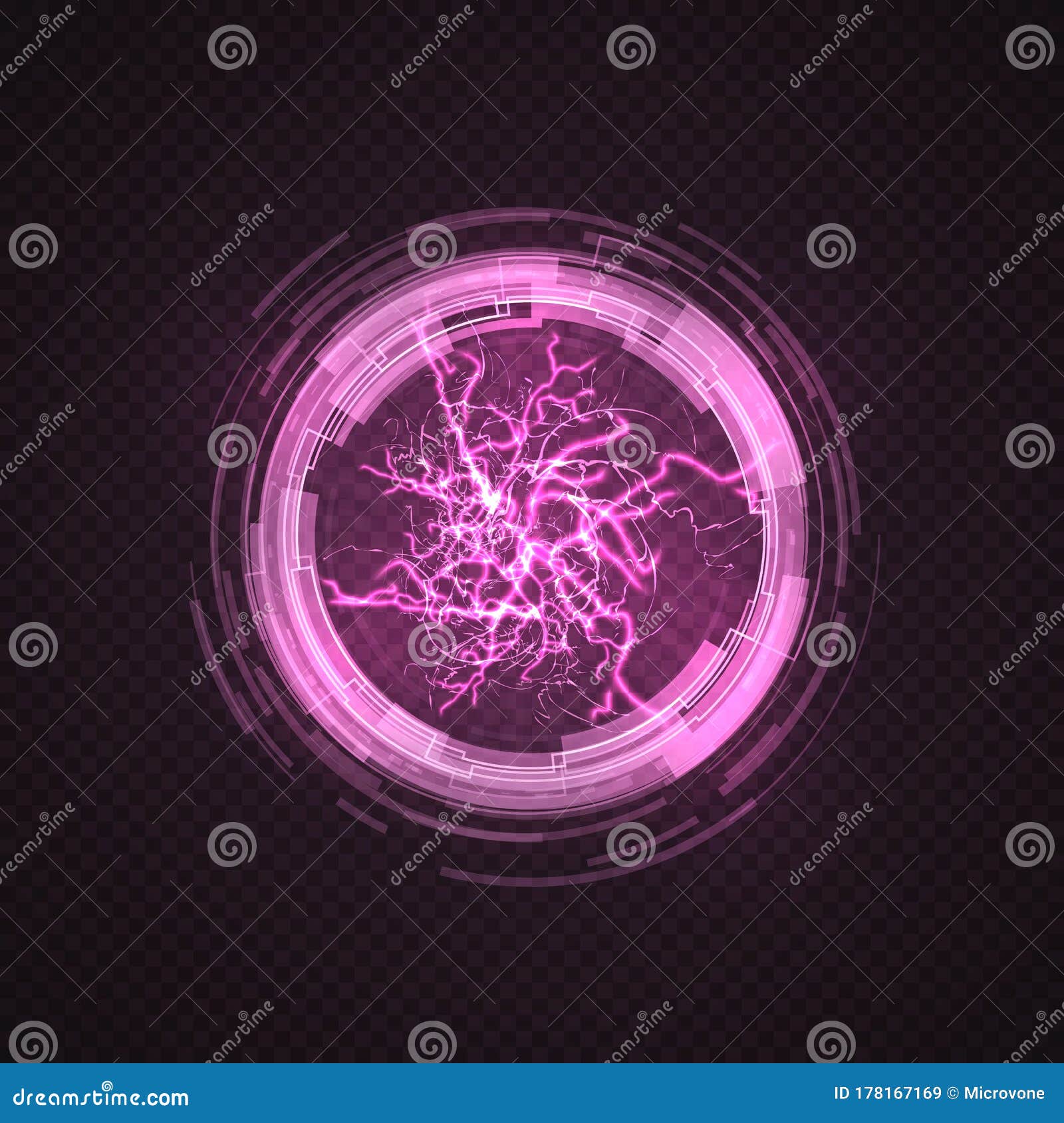 Lighting Circle. Purple Ball, Energy Plasma. Electric Power Explosion ...