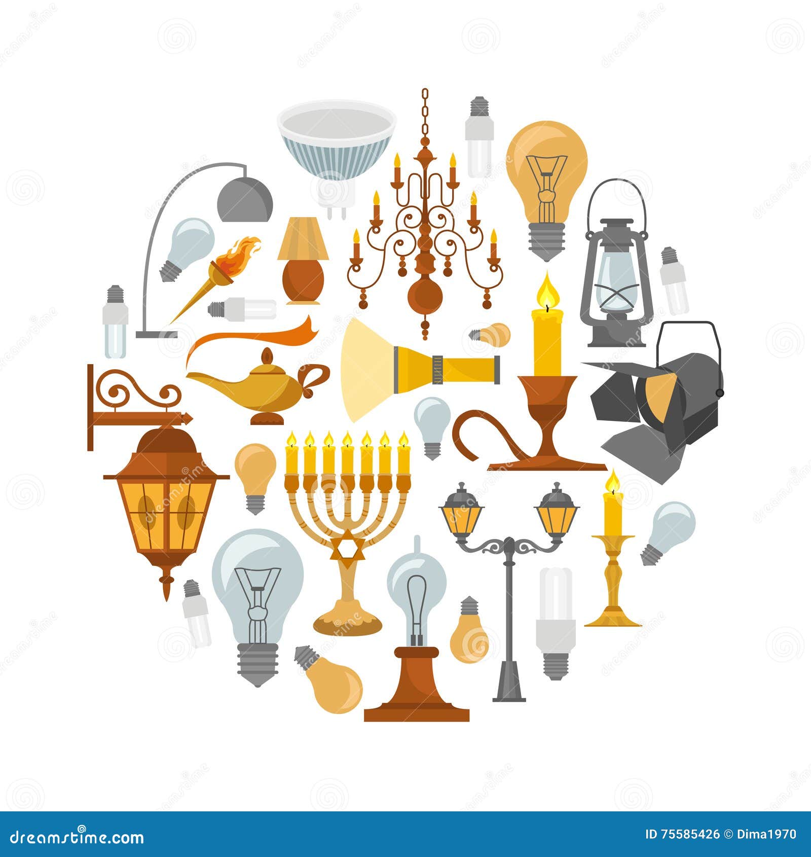 Lighting elements icon set stock vector. Illustration of lamp - 75585426