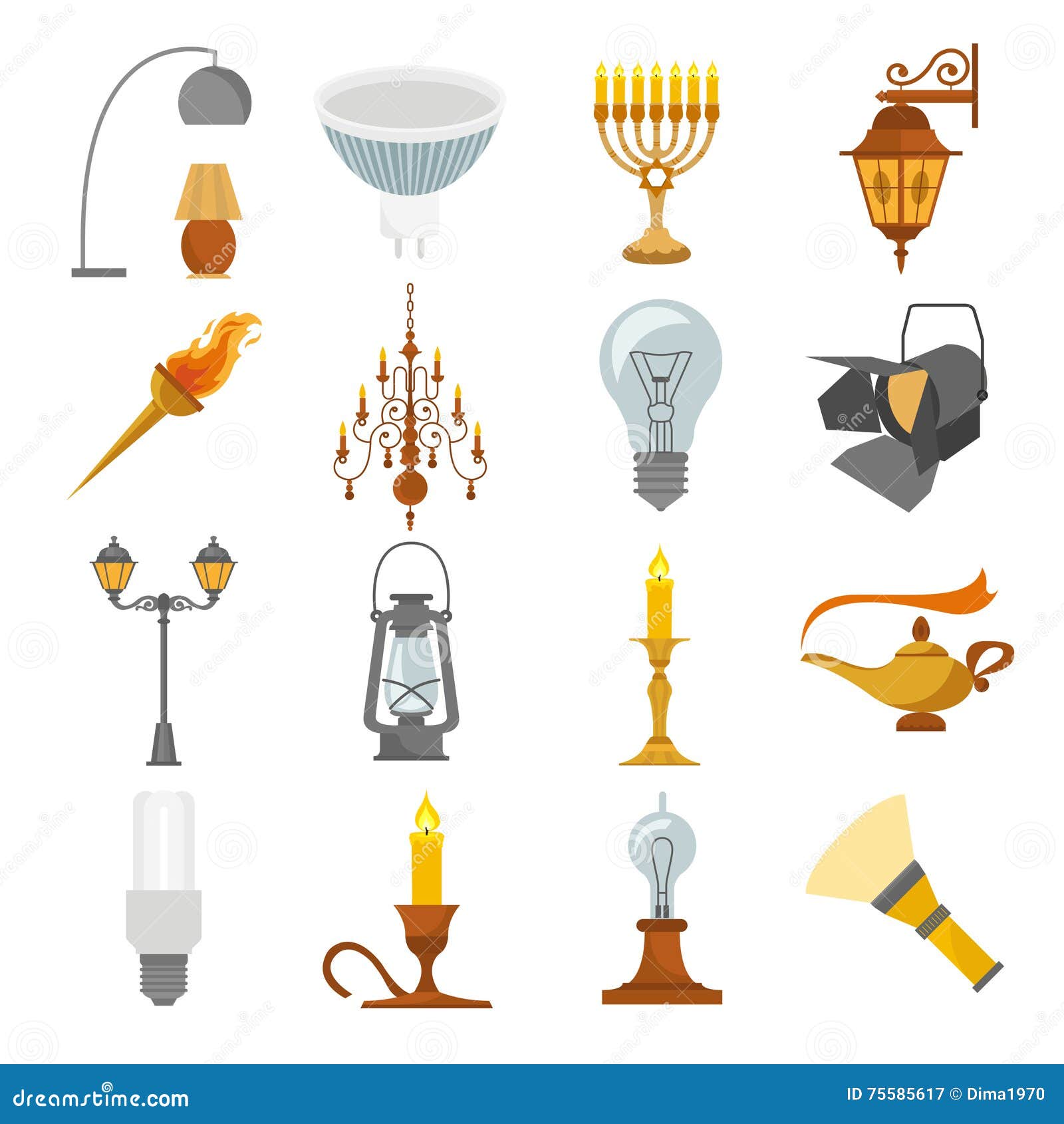 Lighting elements icon set stock vector. Illustration of collection ...
