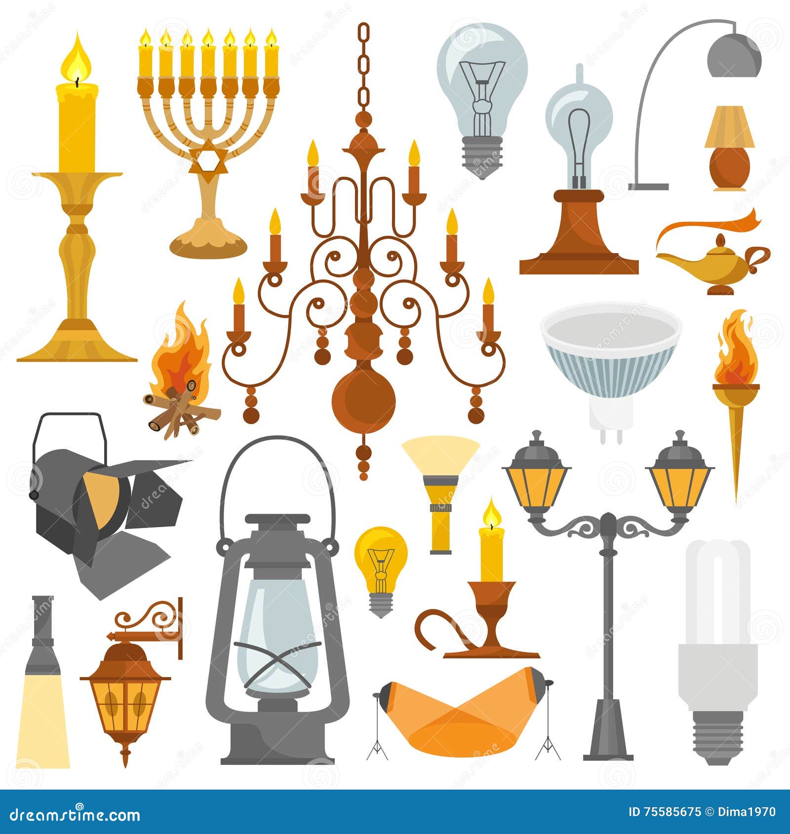 Lighting elements icon set stock vector. Illustration of icon - 75585675
