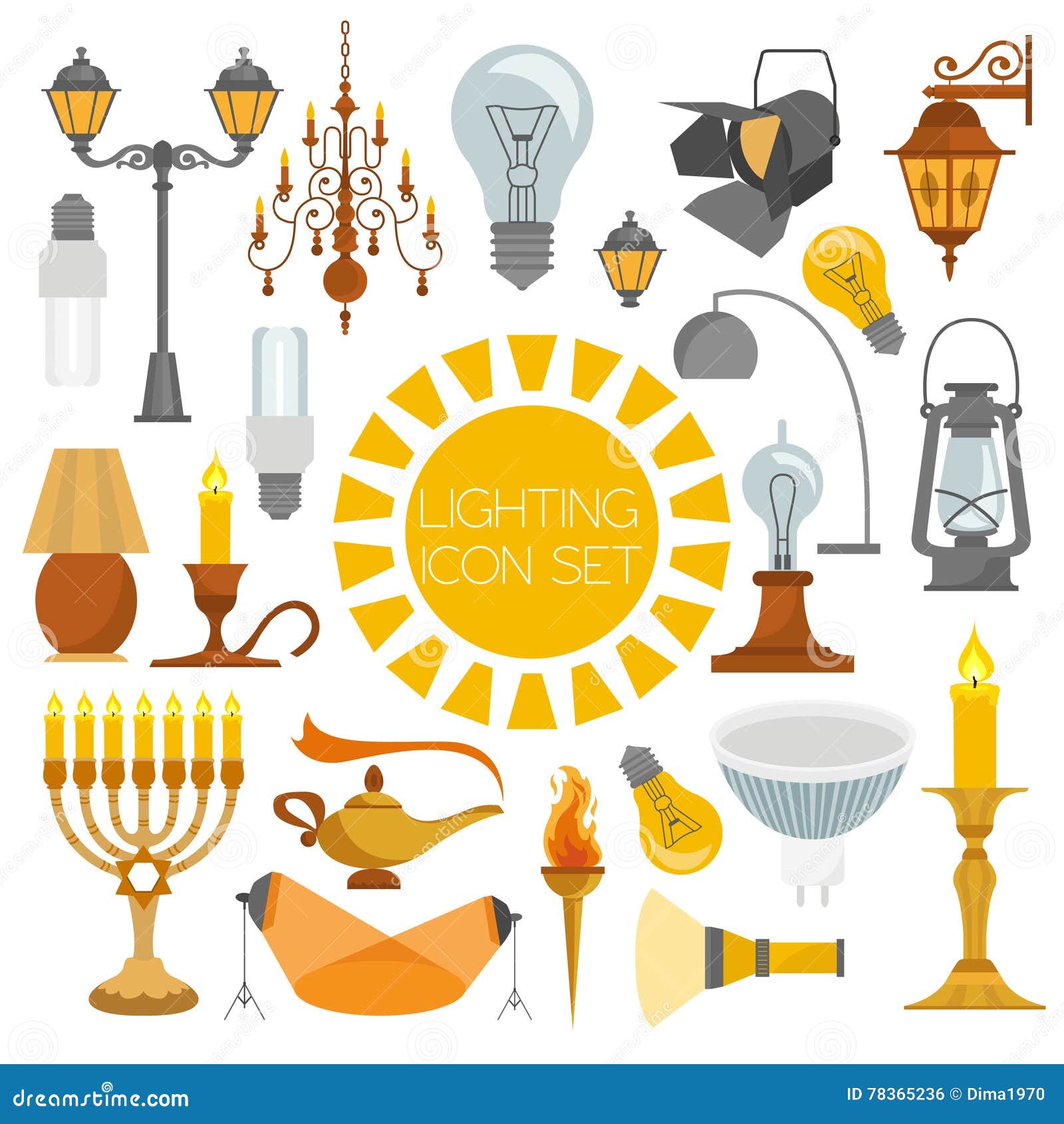 Lighting elements icon set stock vector. Illustration of electric ...
