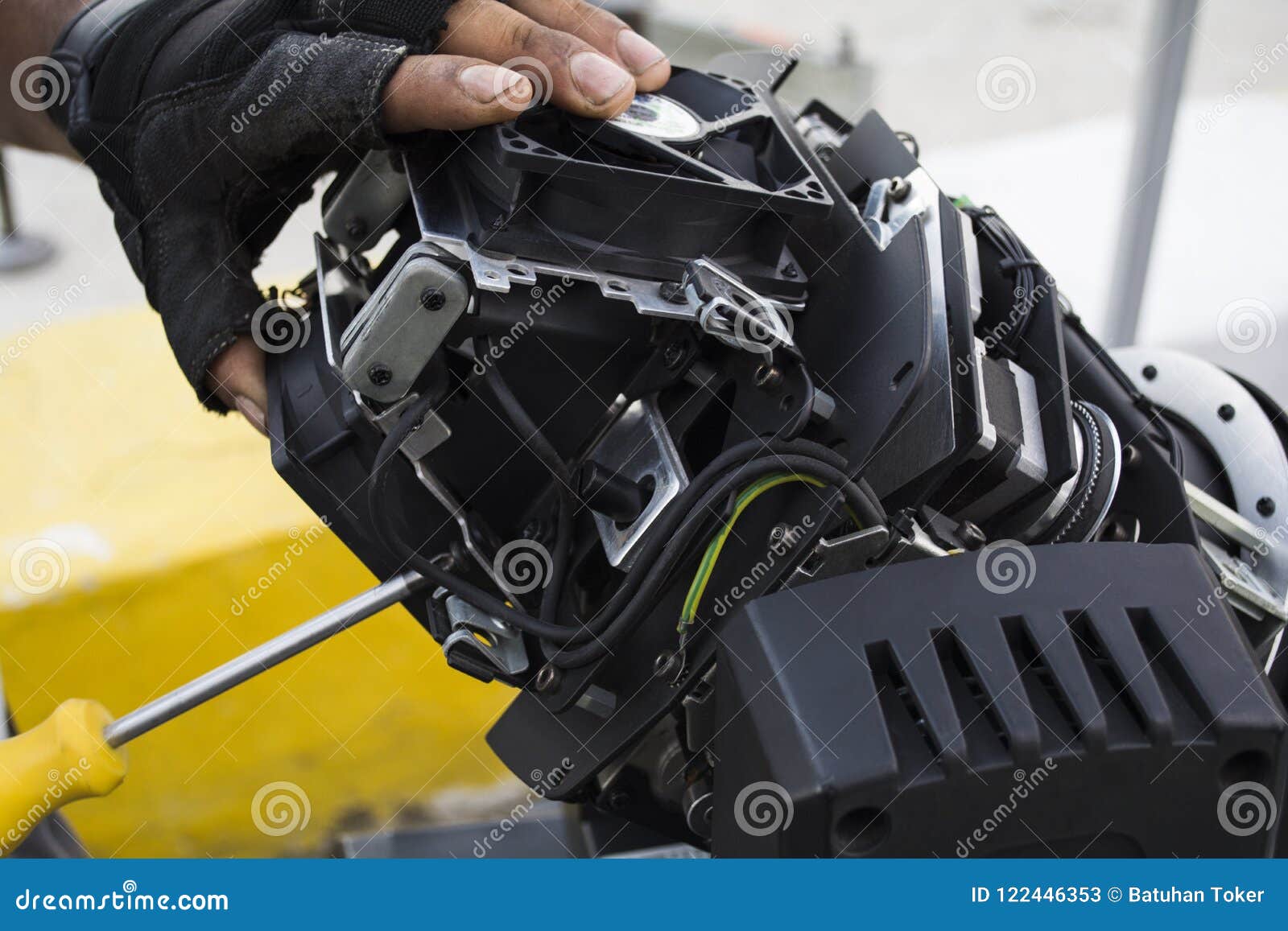 The Lighting Engineer Adjusts the Lights on the Stage Stock Image ...