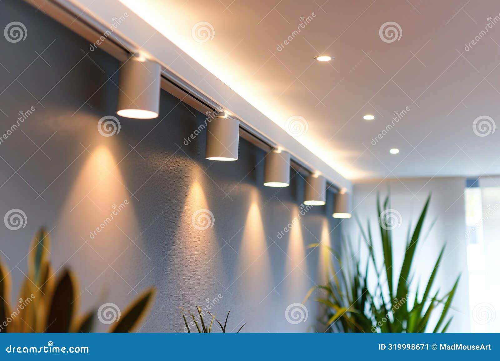 Lighting Equipment on the Wall in the Living Room. Spotlights Under the ...