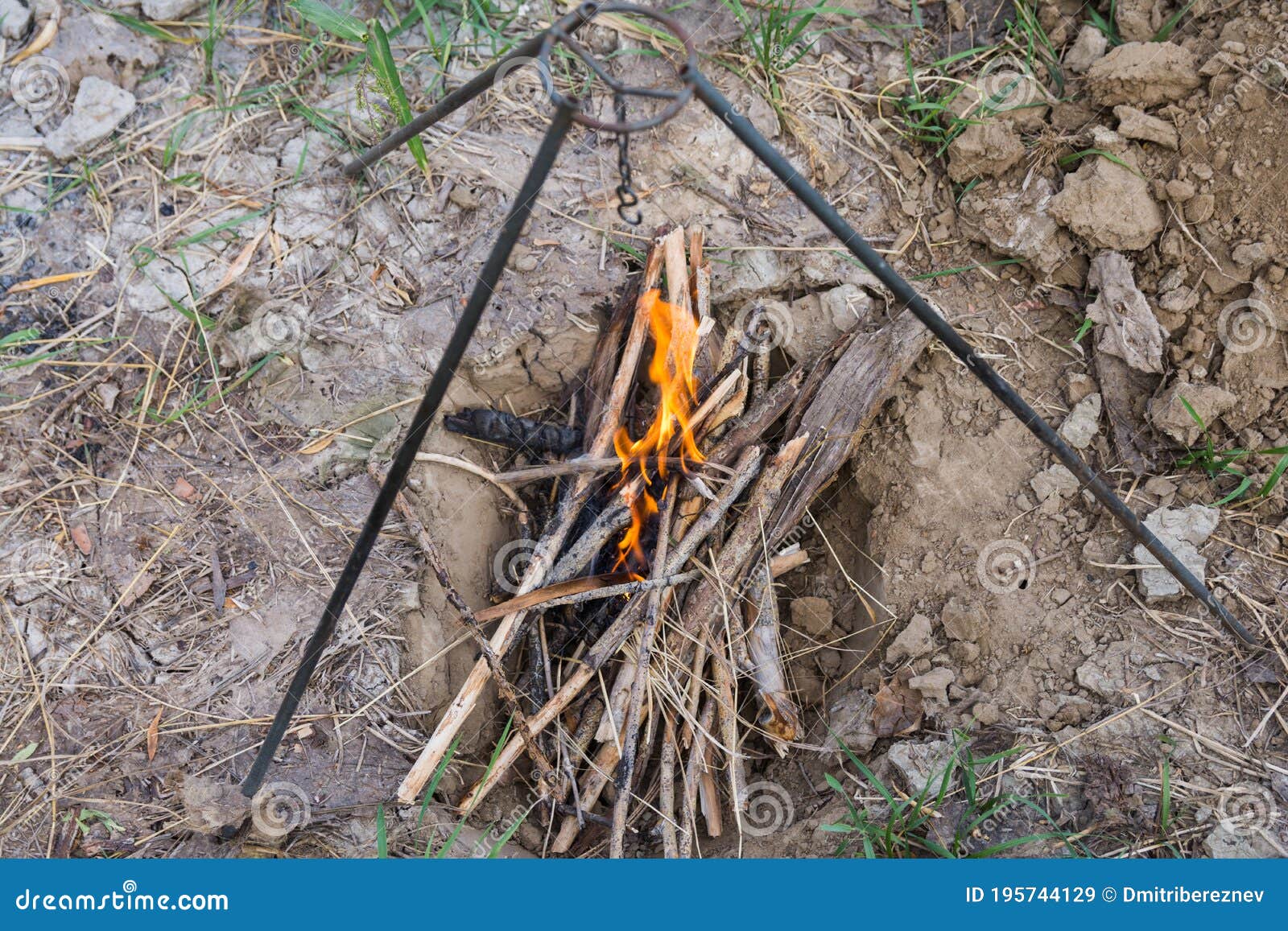 Lighting a Fire on a Picnic. the Firewood is Burned in a Specially Dug ...