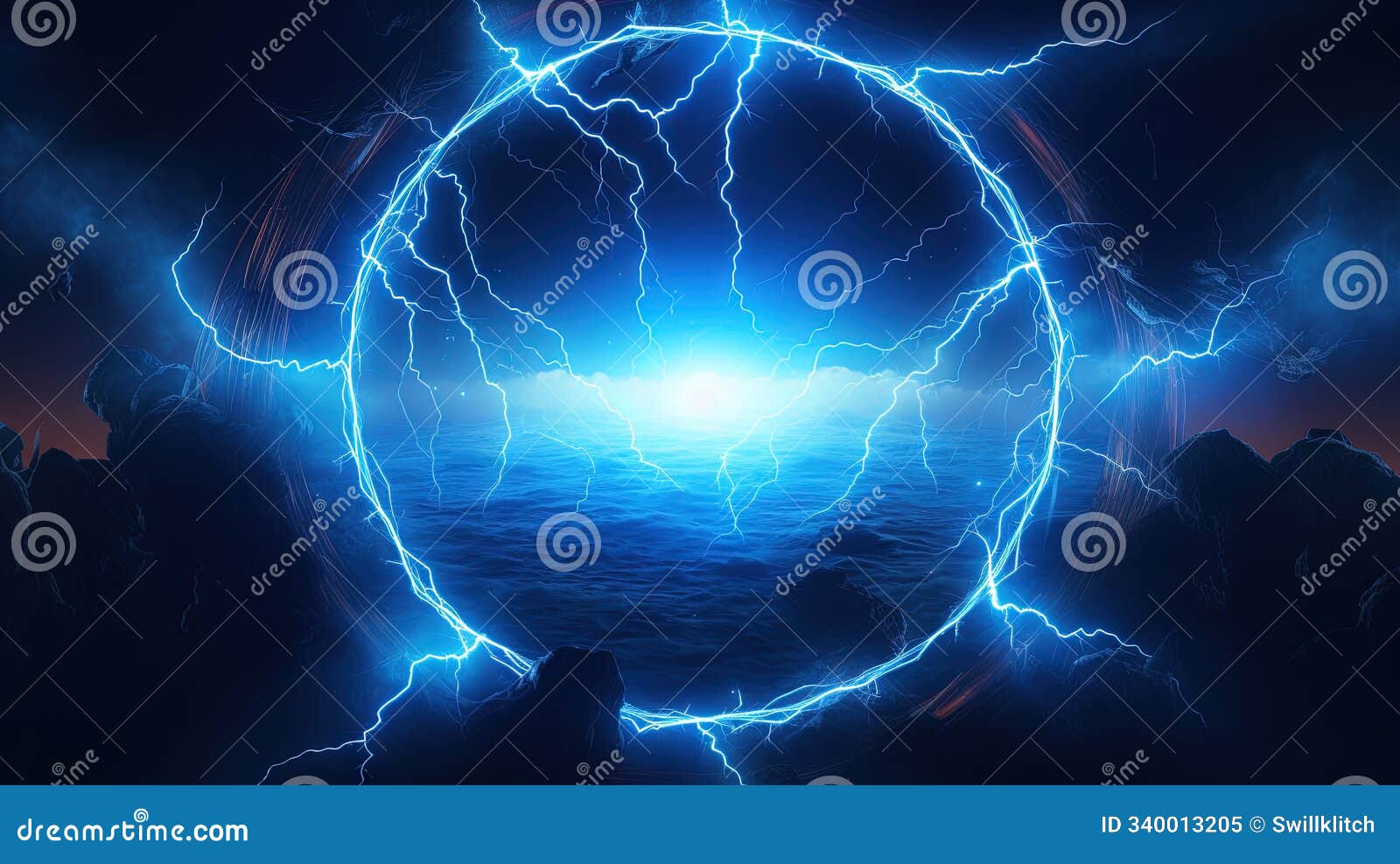 Lighting Flash in the Shape of Circle. Ring of Thunderstorm Lightning ...