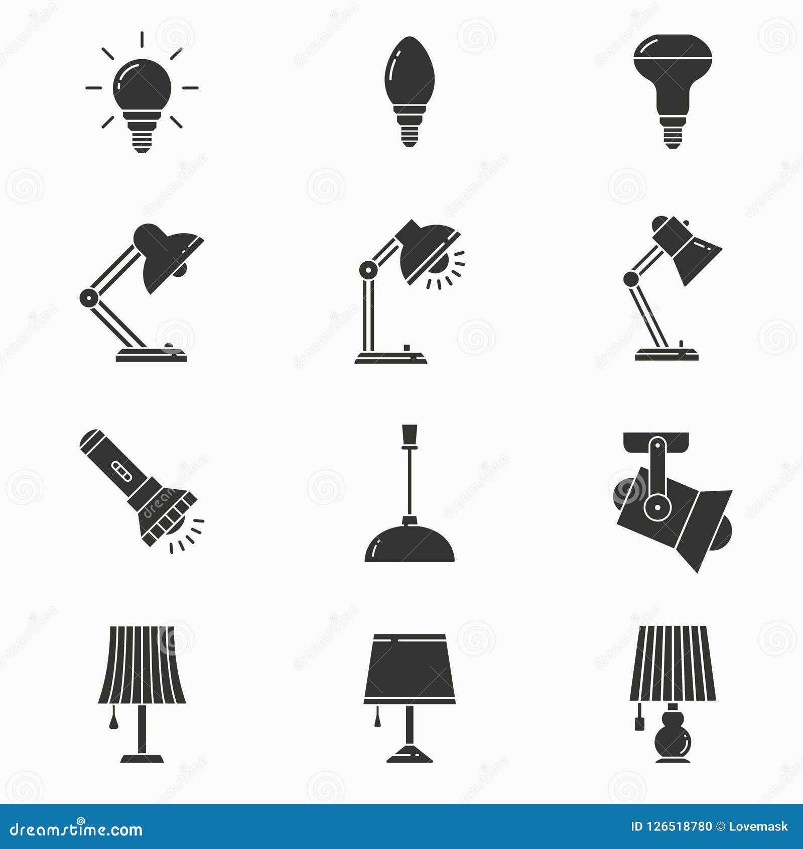 Lighting Icon Set. Illustrations Isolated on White. Stock Vector ... Lighting Icon Set. Illustrations Isolated on White. Stock Vector ...