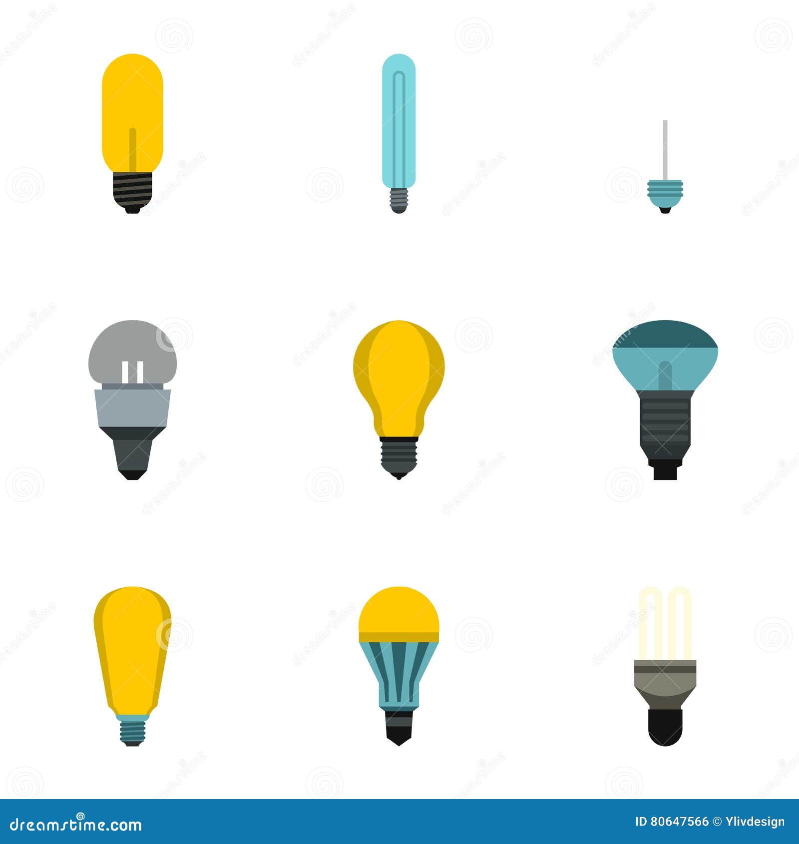 Lighting Icons Set, Flat Style Stock Vector - Illustration of halogen ...