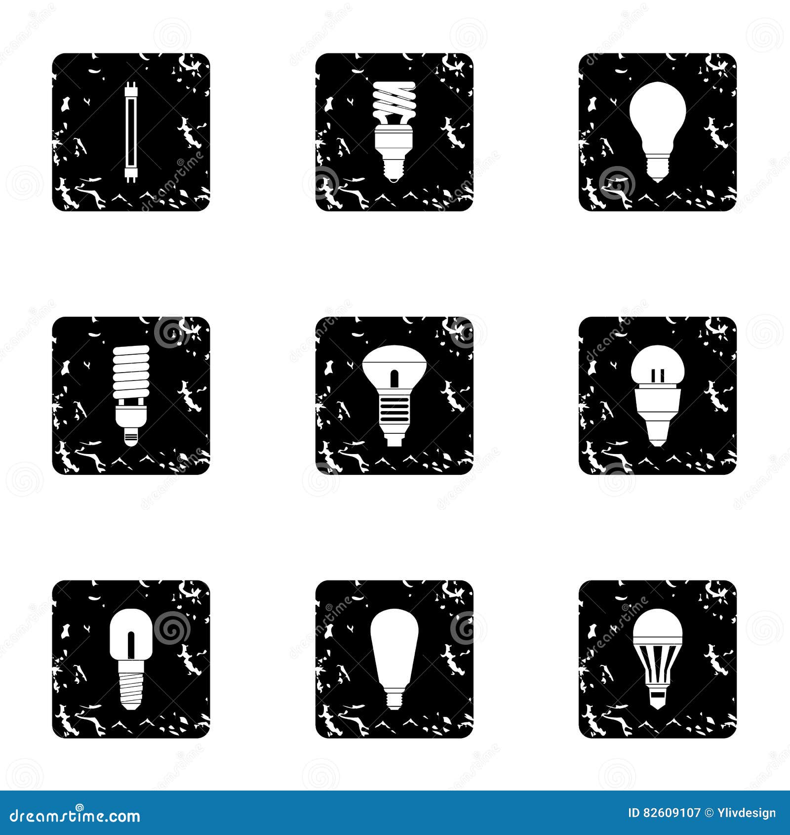 Lighting Icons Set, Grunge Style Stock Vector - Illustration of ...
