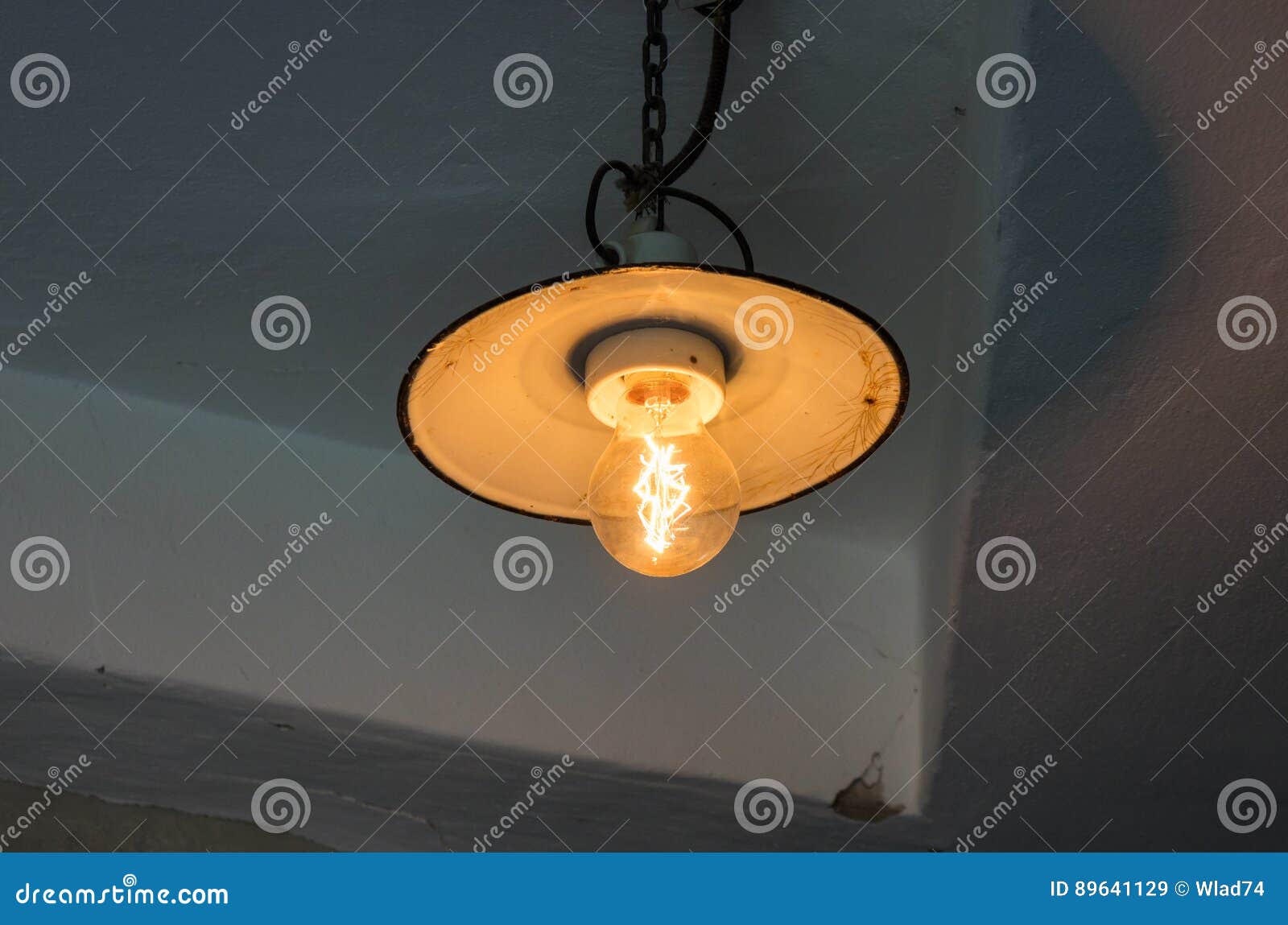 Lighting Light Bulb on the Cable in Dark Room Stock Image - Image of ...