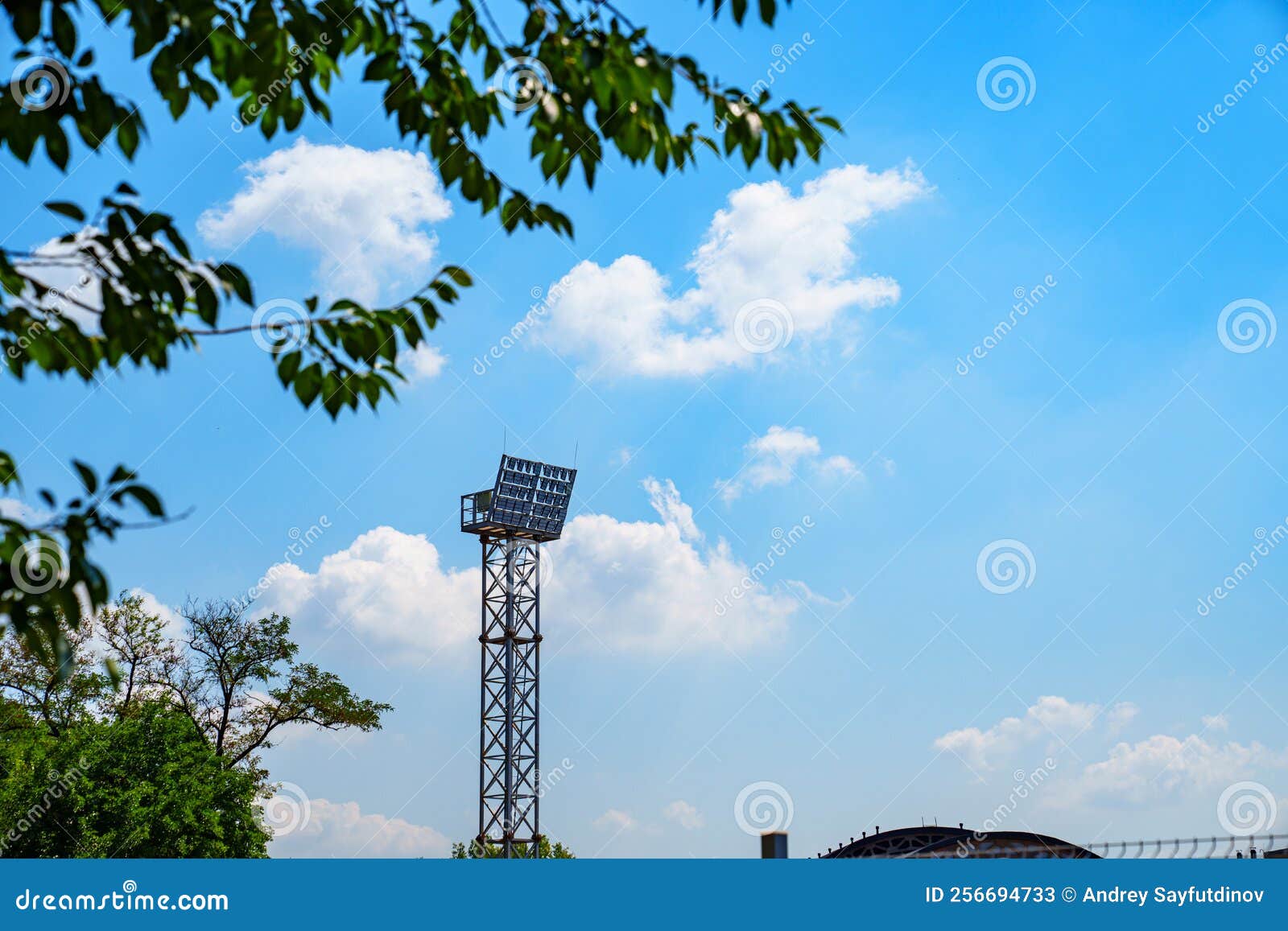 Lighting Mast with Fixed Frame Against a Blue Sky. Stock Image - Image ...