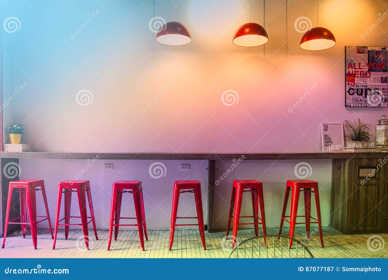 Lighting Modern Ceiling Lamps in the Cafe Stock Image - Image of ...