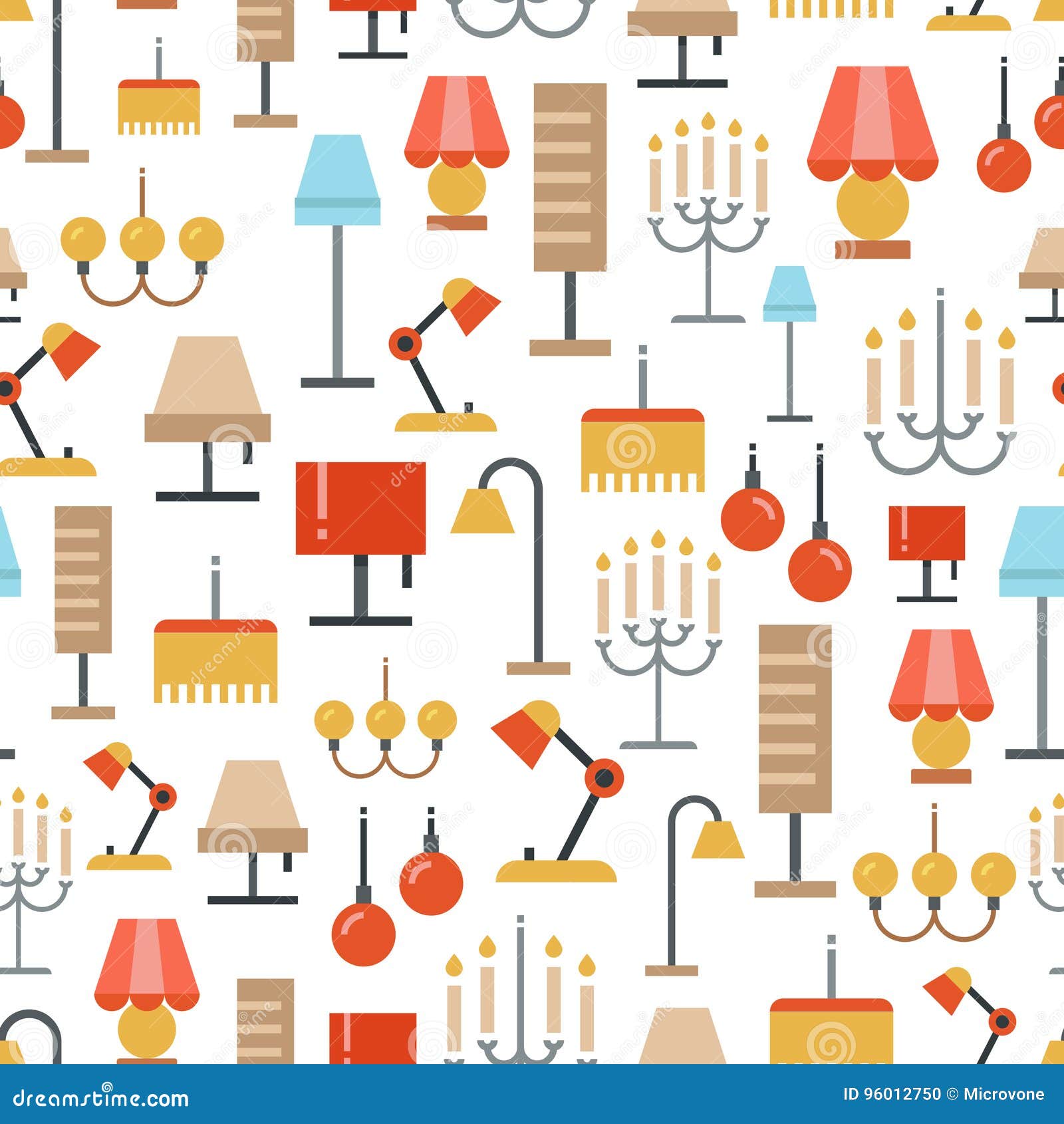 Lighting Seamless Pattern - Texture with Flat Lamps Stock Vector ...