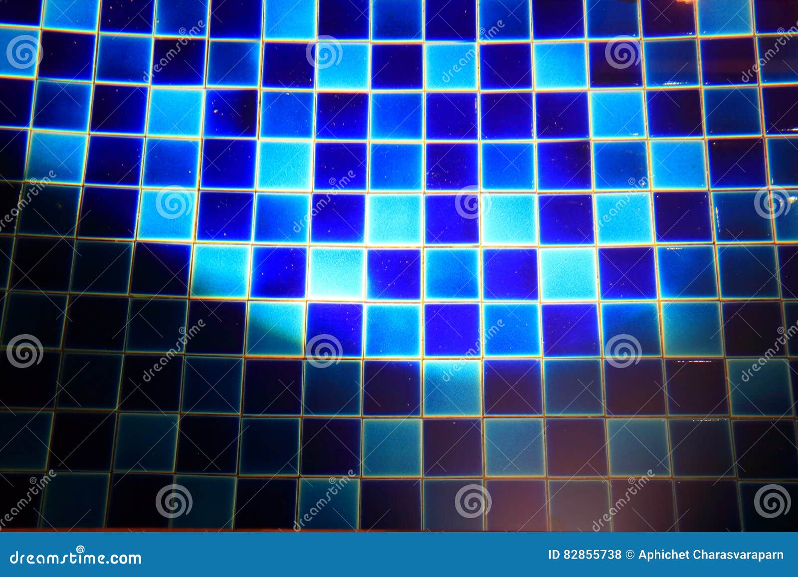 Lighting Shines on Blue Ceramic Tile Swimming Pool Floor Stock ...